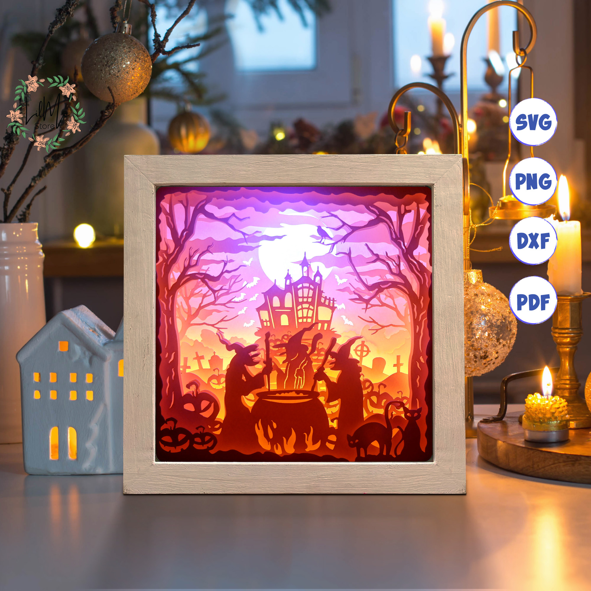 Halloween 11 Paper Cut Light Box Template, 3D Shadow Box SVG | Inspire ...