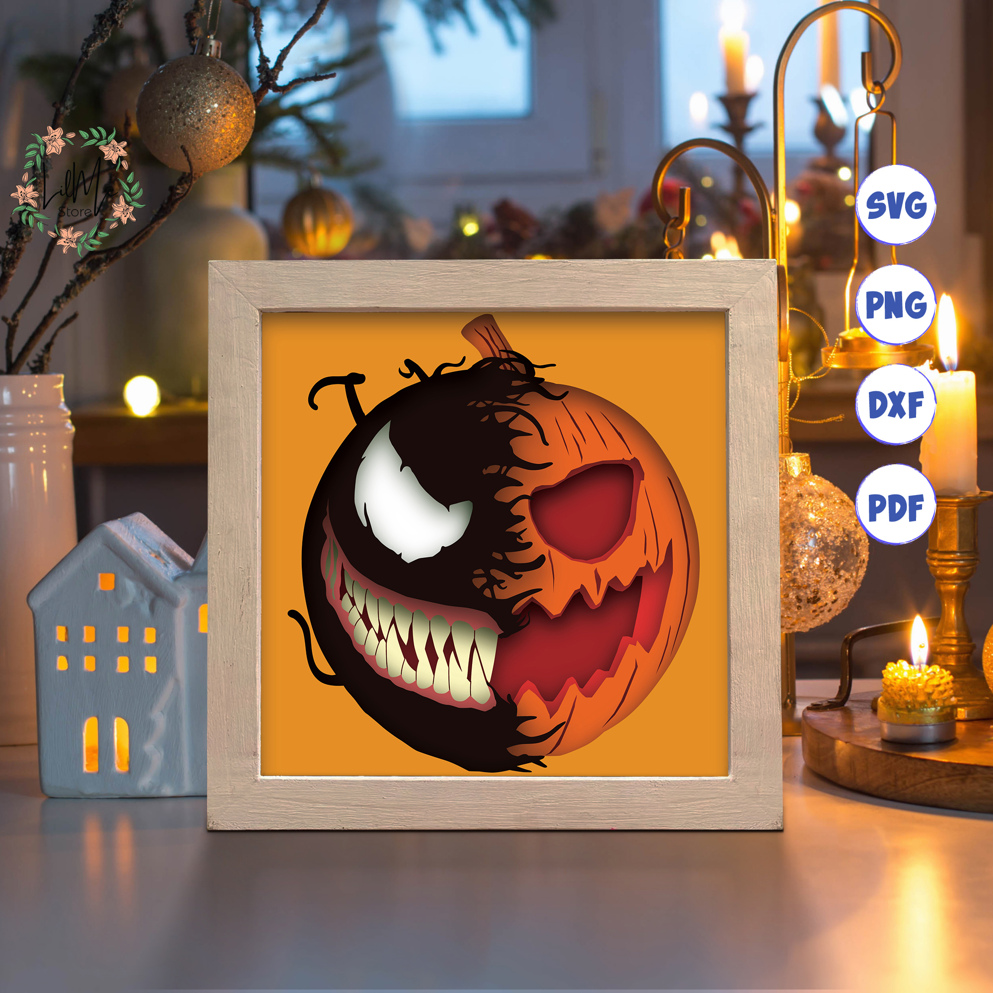 Pumpkin Venom 1A Paper Cut Light Box Template, 3D Shadow Box - Inspire ...