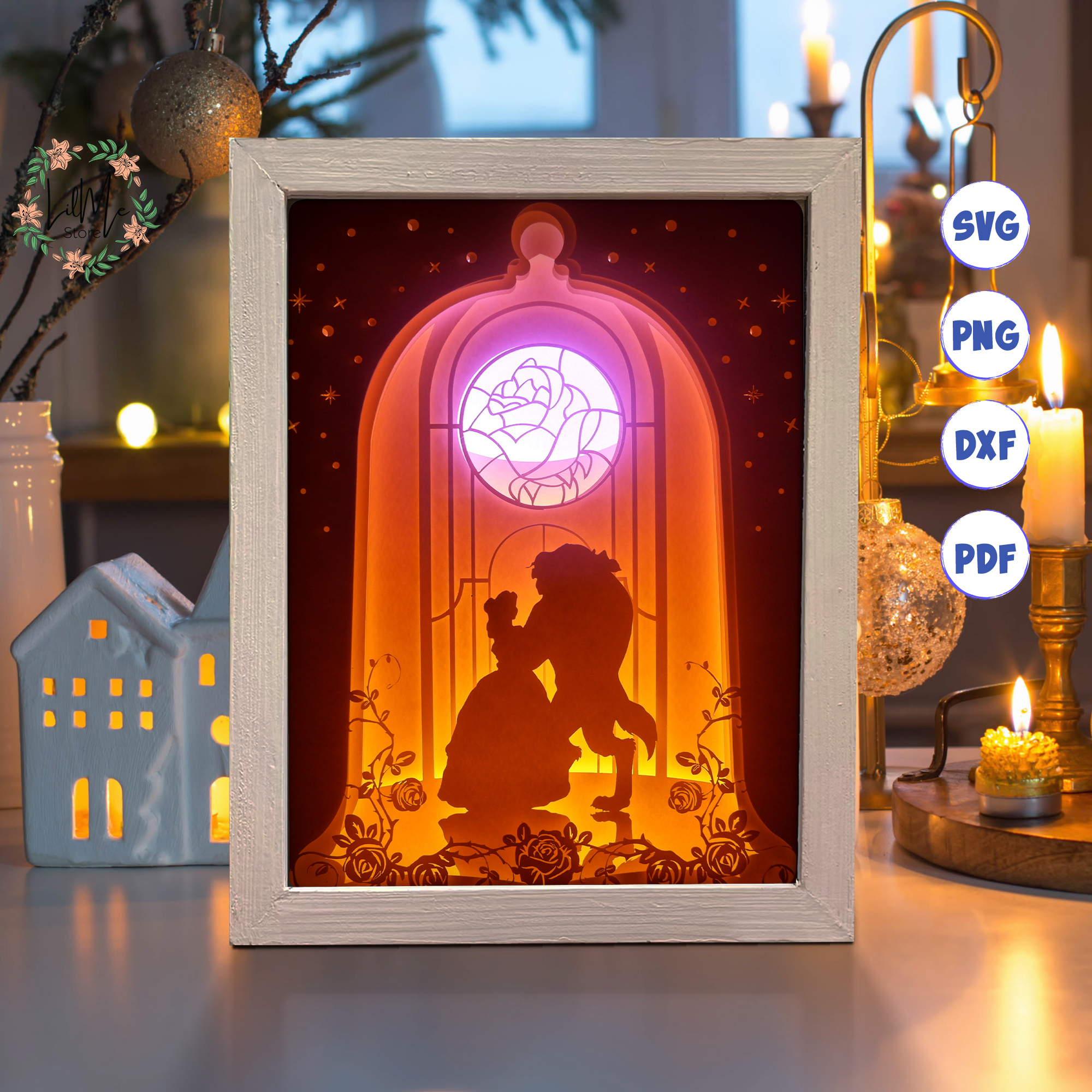 Beauty And Beast 2 Paper Cut Light Box, 3D Shadow Box SVG Fi | Inspire ...