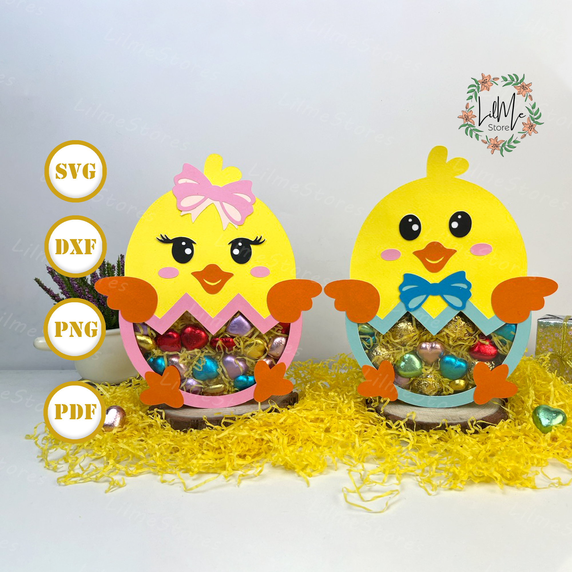 Pack 2 Easter Chick Candy Box Template, 3D Shadow Box SVG Fi | Inspire ...
