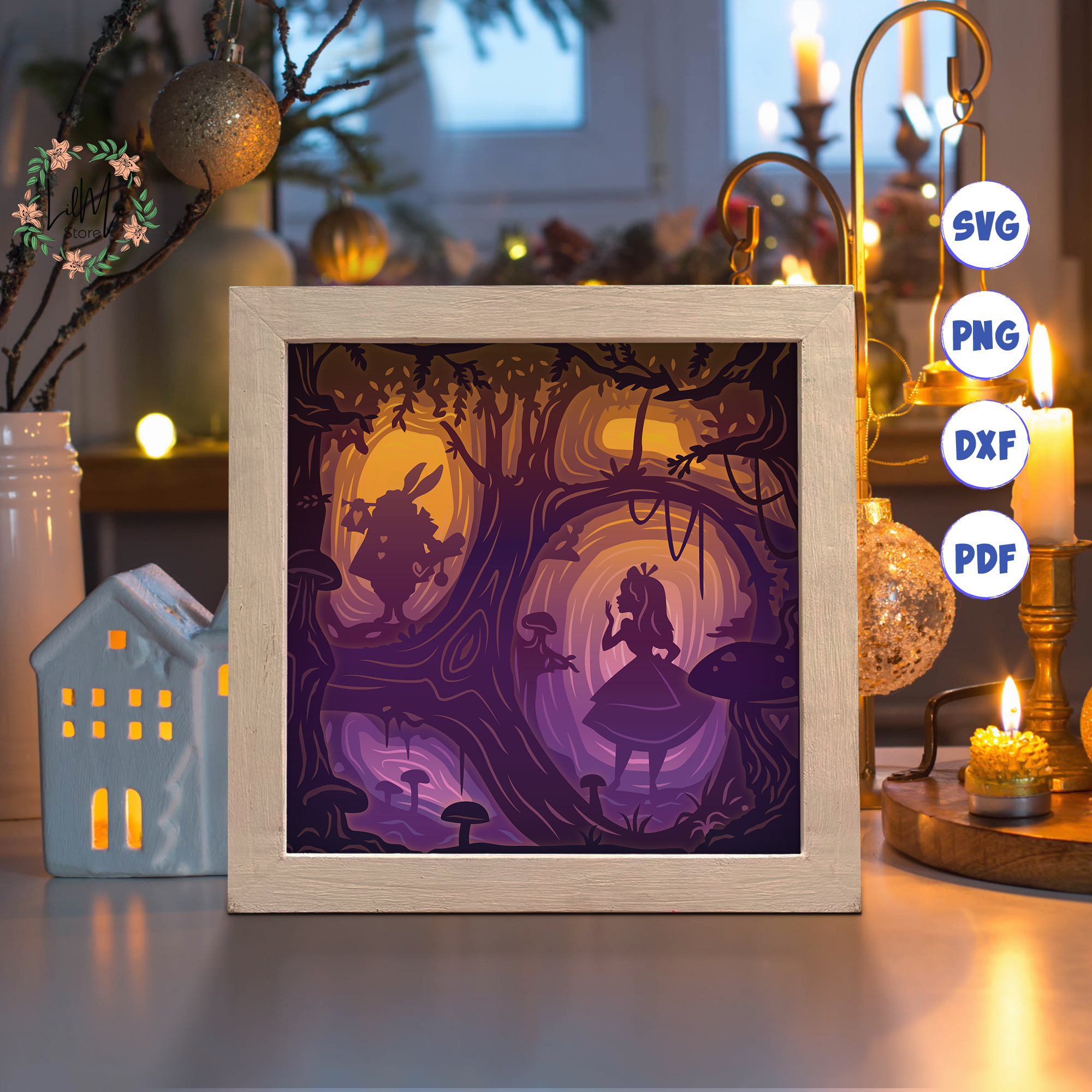 Alice Paper Cut Light Box Template, 3D Shadow Box SVG Files, | Inspire ...