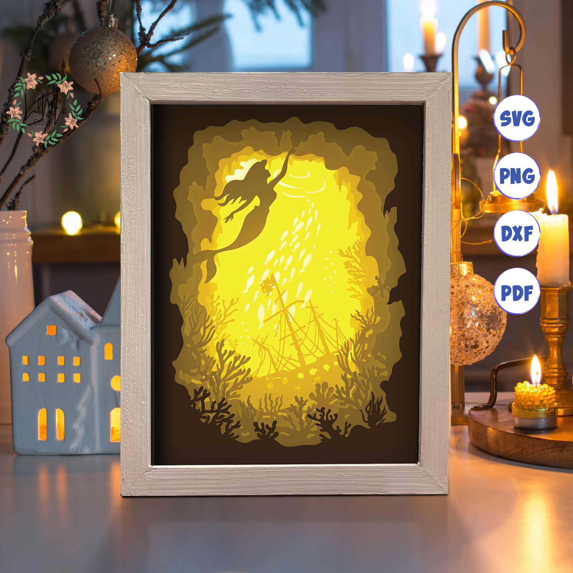Ocean 5 Paper Cut Light Box Template, 3D Shadow Box SVG File | Inspire ...