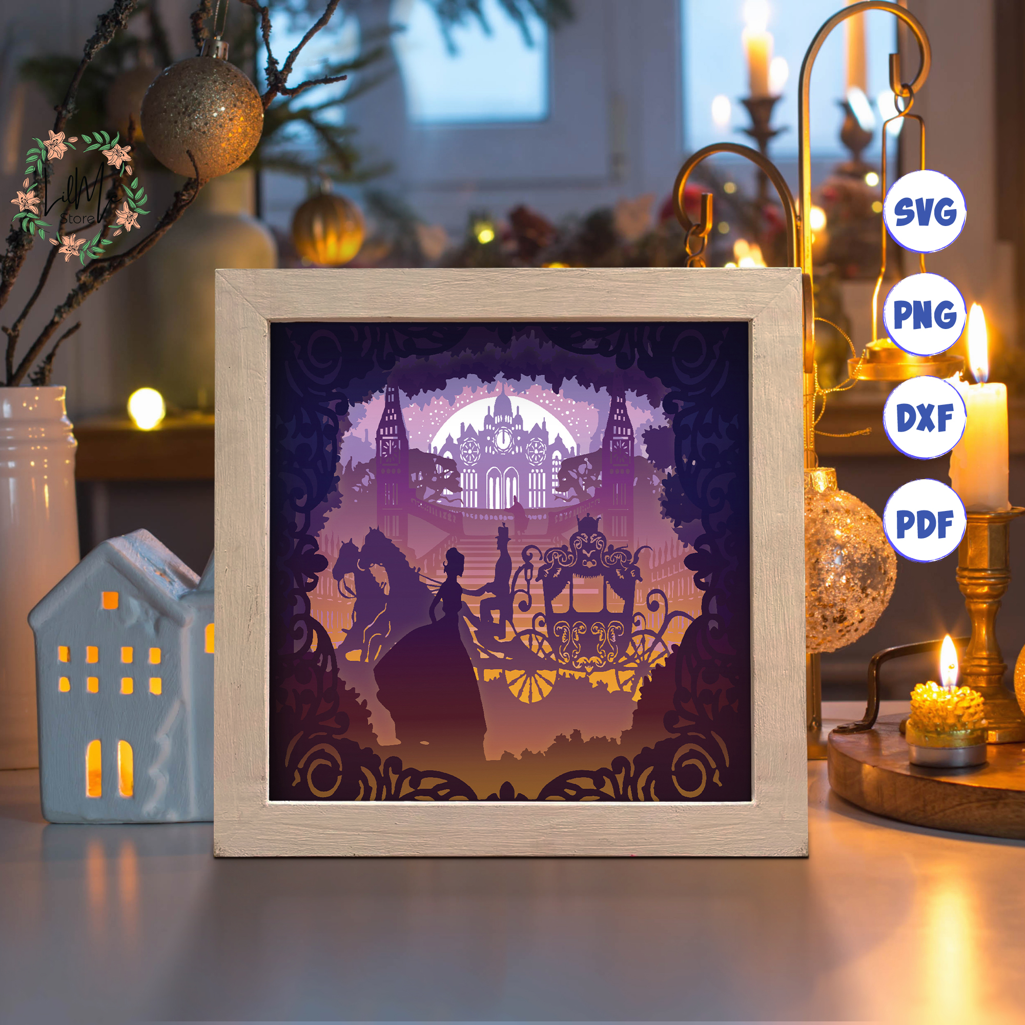 Cinderella 1 Paper Cut Light Box Template, 3D Shadow Box SVG - Inspire ...