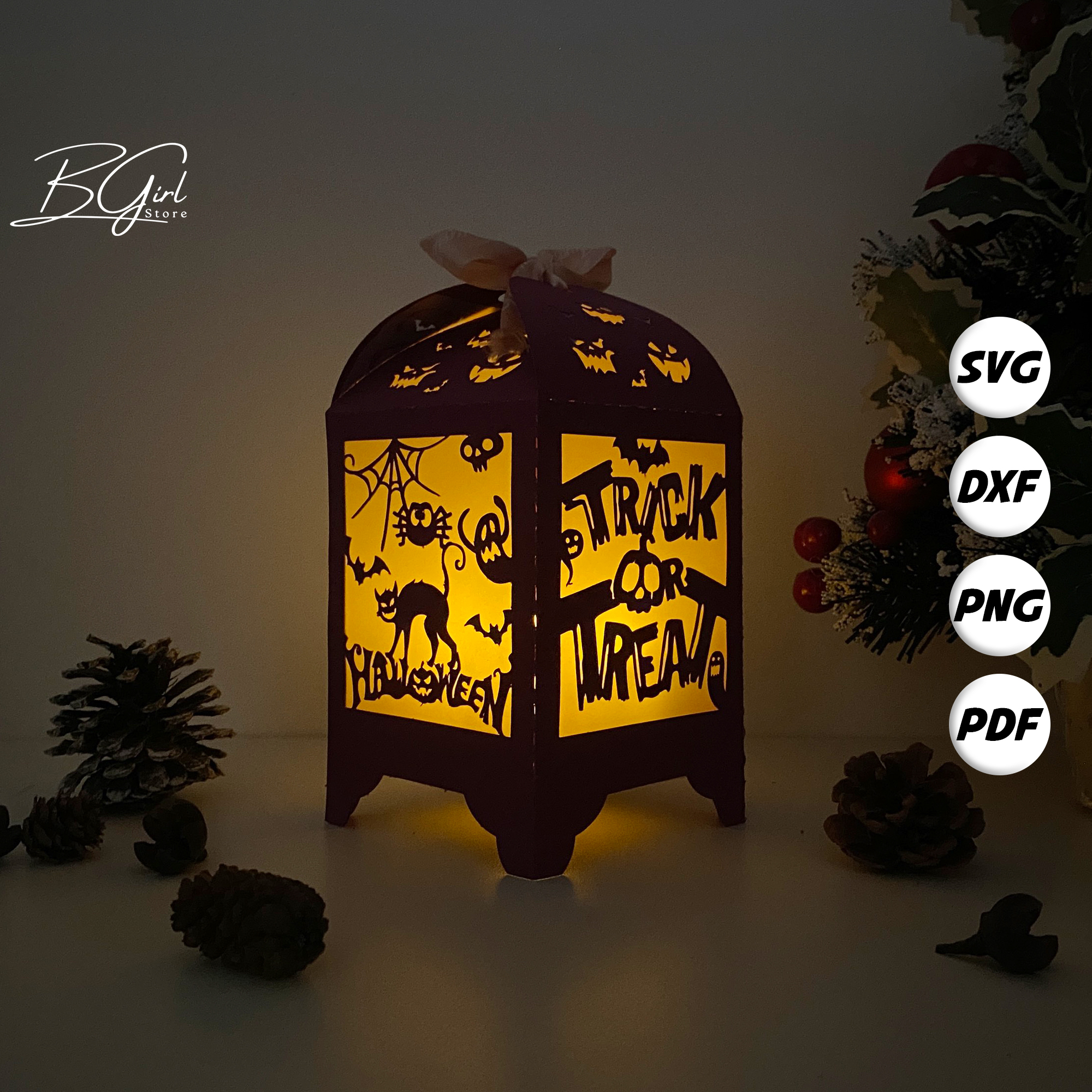 Halloween 3 paper cut lantern light box template, svg templa - Inspire ...