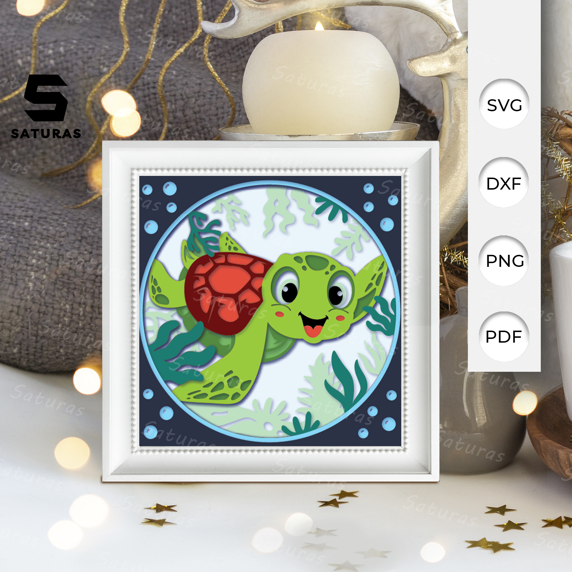Sea Turtle paper cut light box template, Sillhouette, 3D pap | Inspire ...