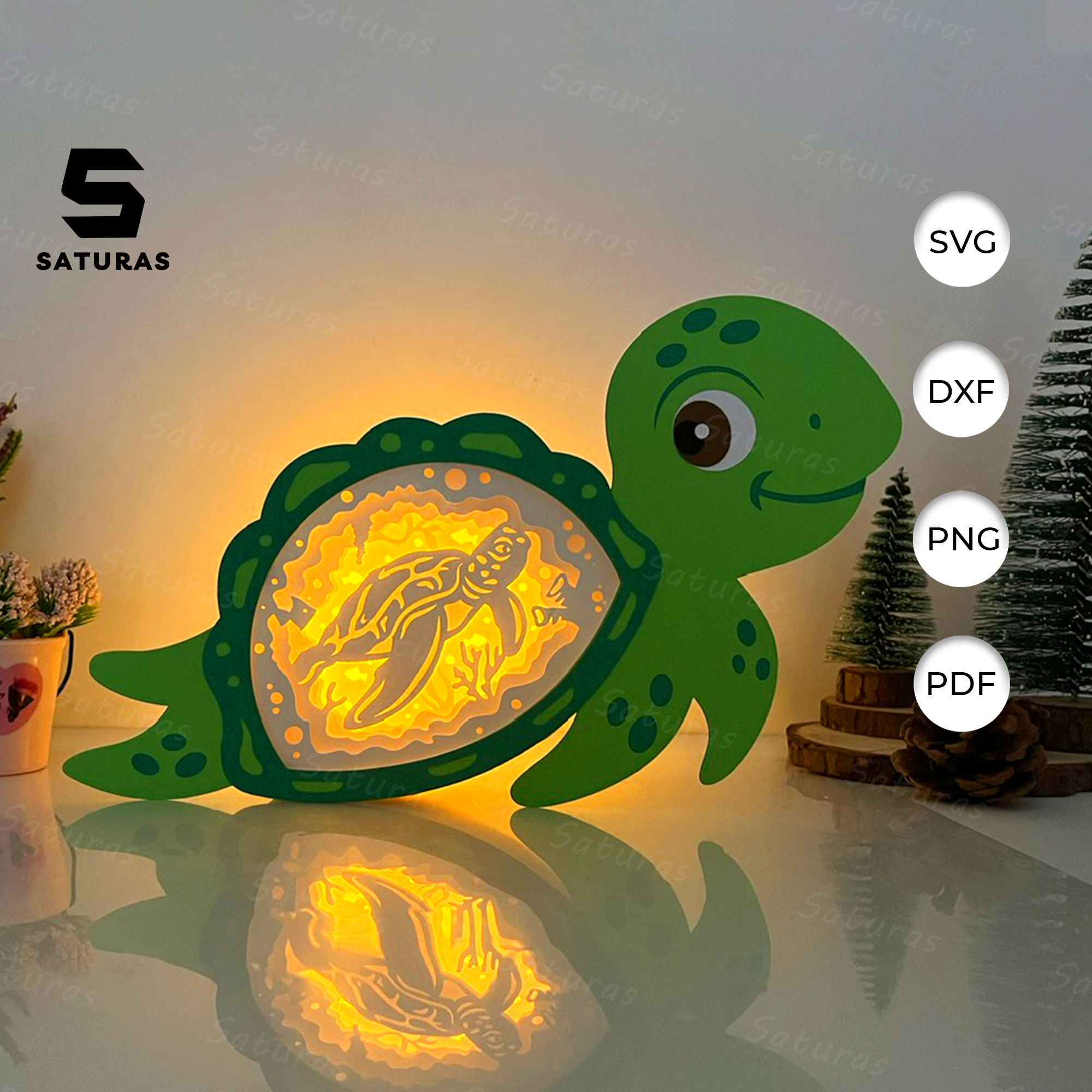 Turtle Box 2 paper cut light box template, Sillhouette, 3D p - Inspire ...