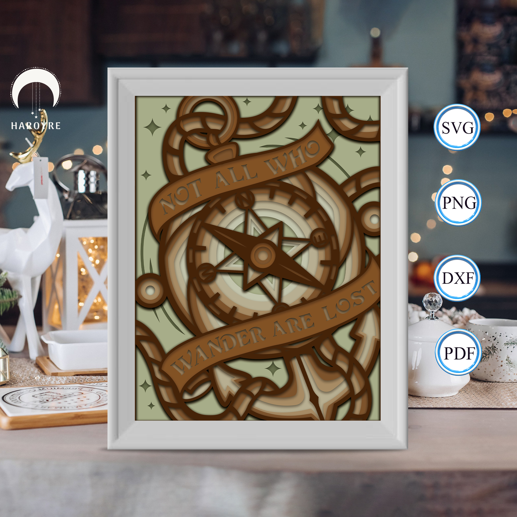 Compass shadow box svg, Leaf paper cut light box, shadow box | Inspire ...