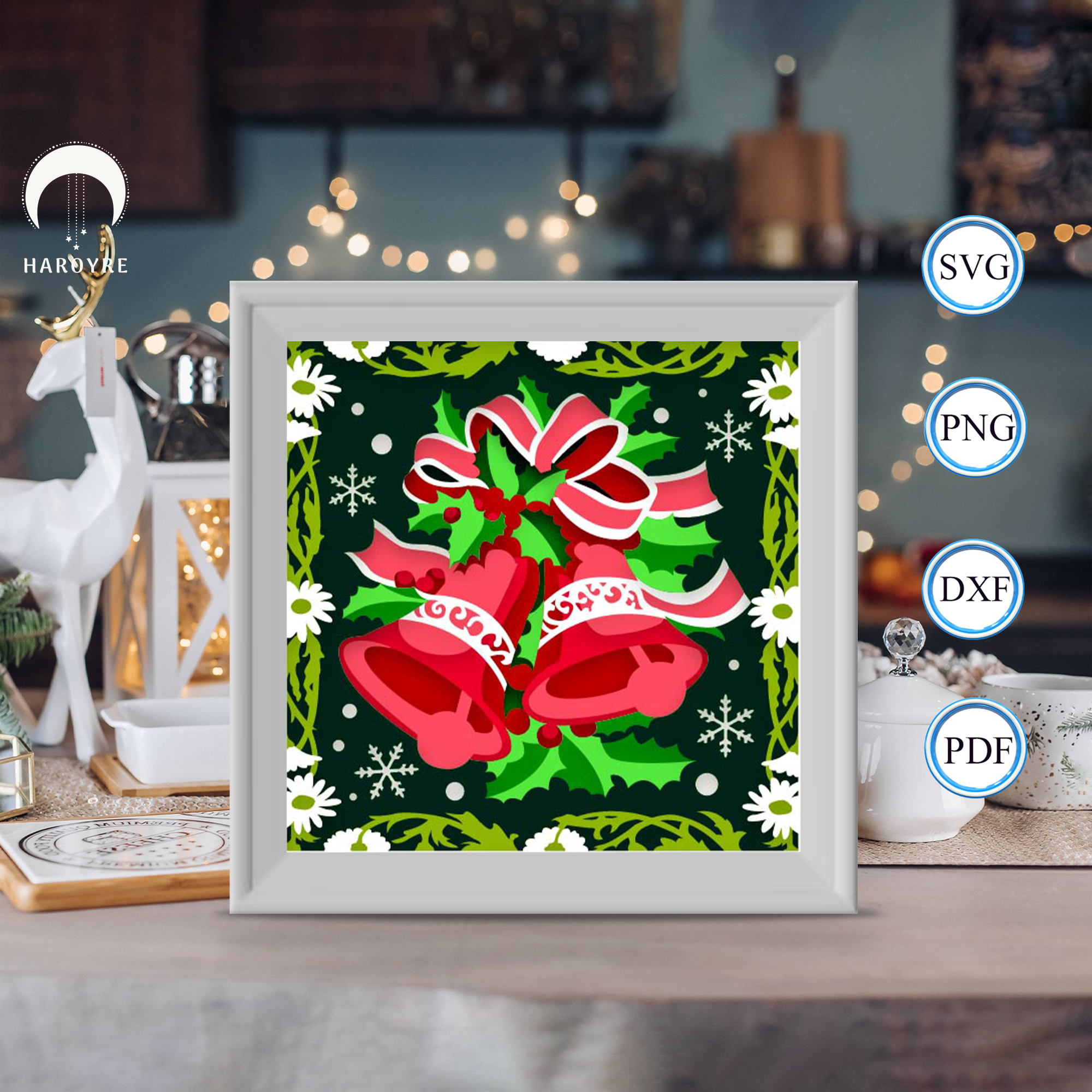 Christmas Bell 2 shadow box svg, Bells paper cut light box, | Inspire ...