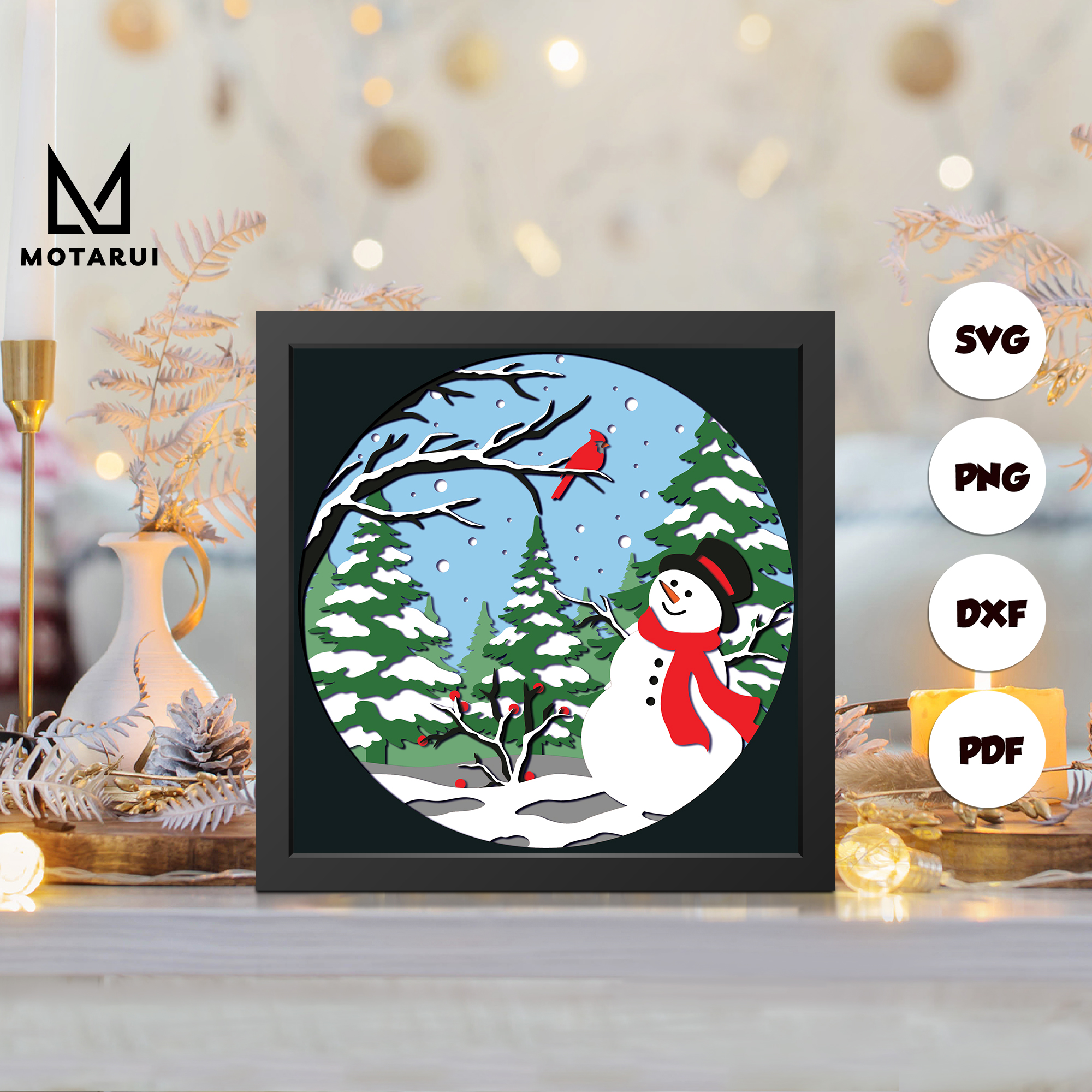 Snowman And Cardinals shadow box svg, Snowman paper cut ligh | Inspire ...