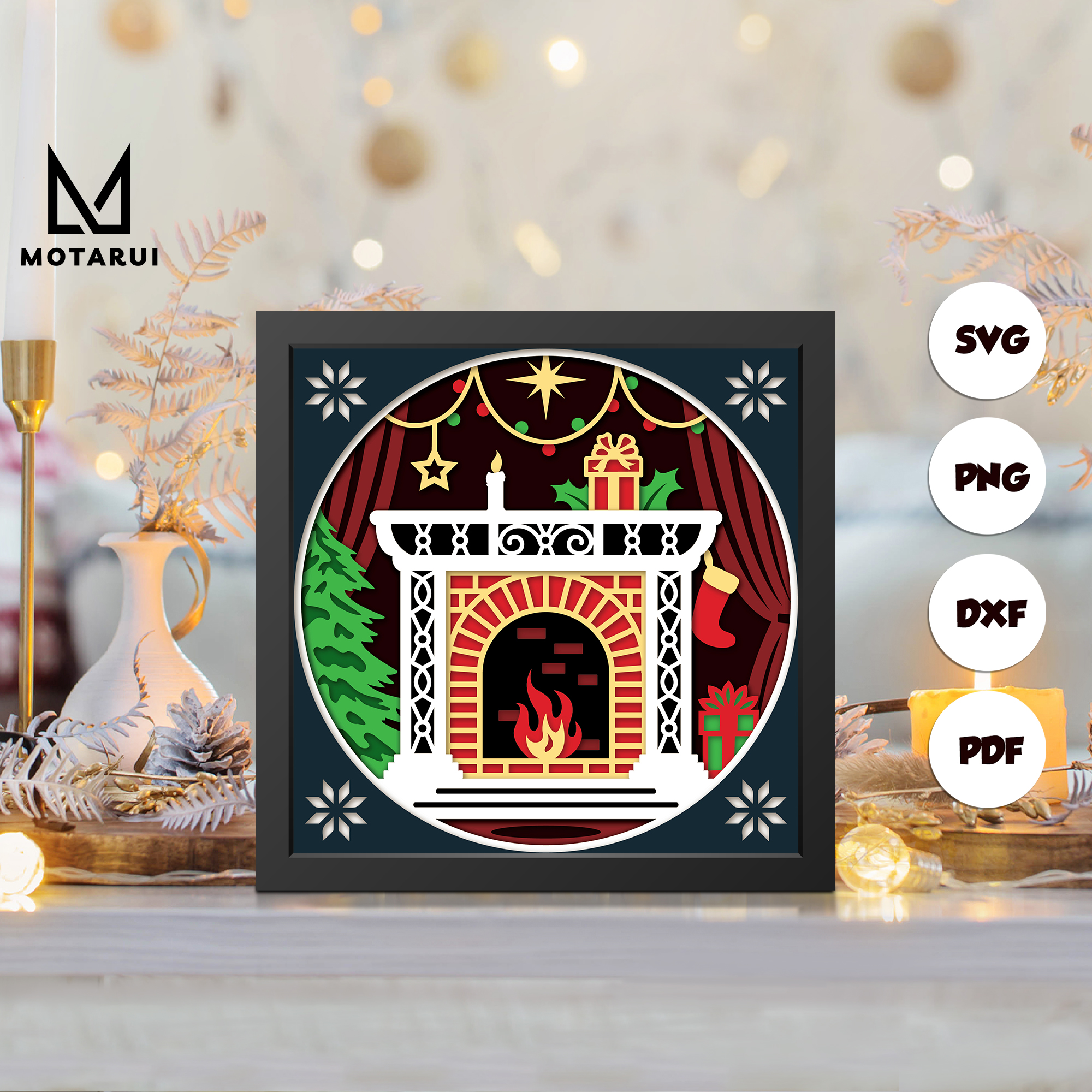 Christmas Fireplace shadow box svg, Christmas paper cut ligh | Inspire ...