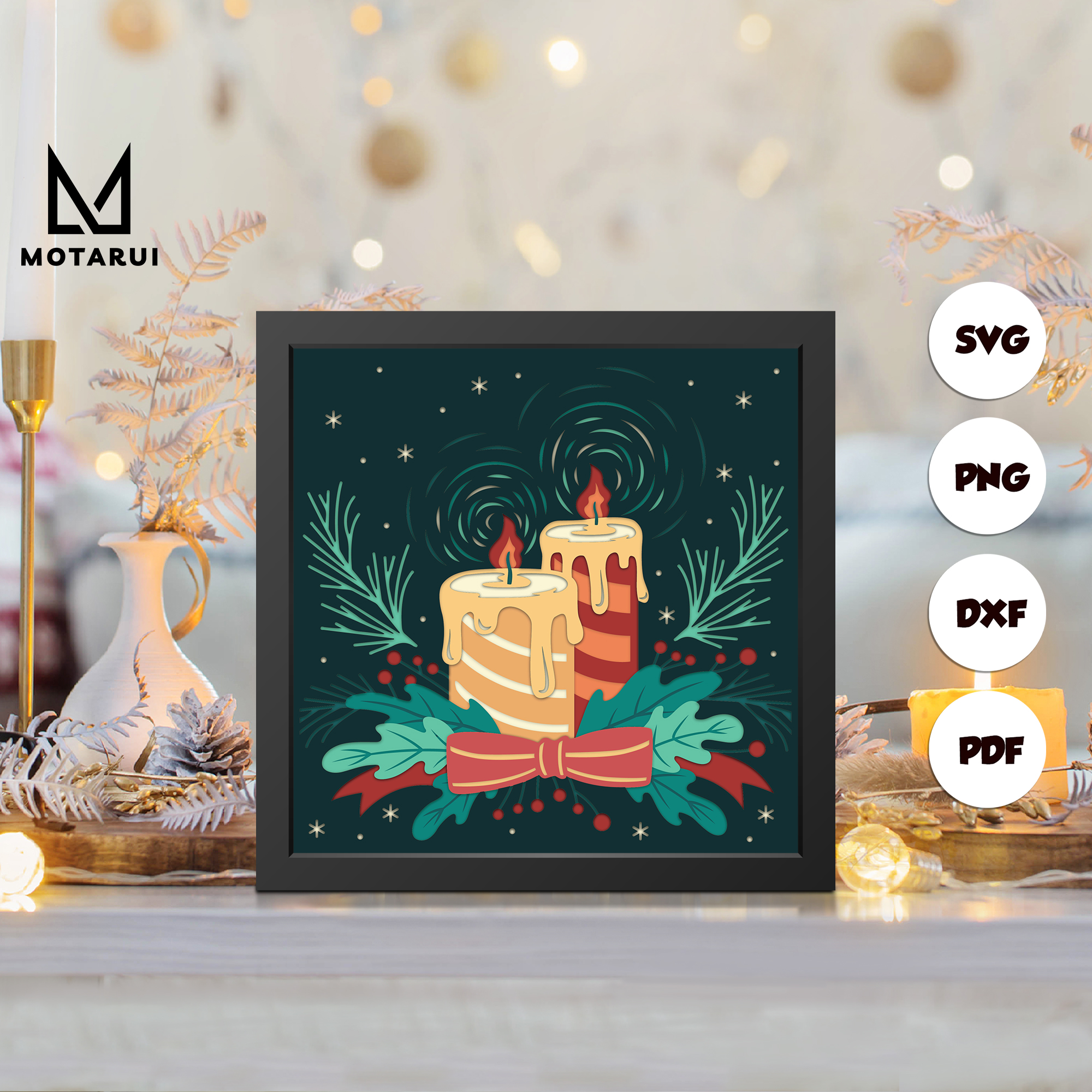 Christmas Candles shadow box svg, Christmas paper cut light | Inspire ...