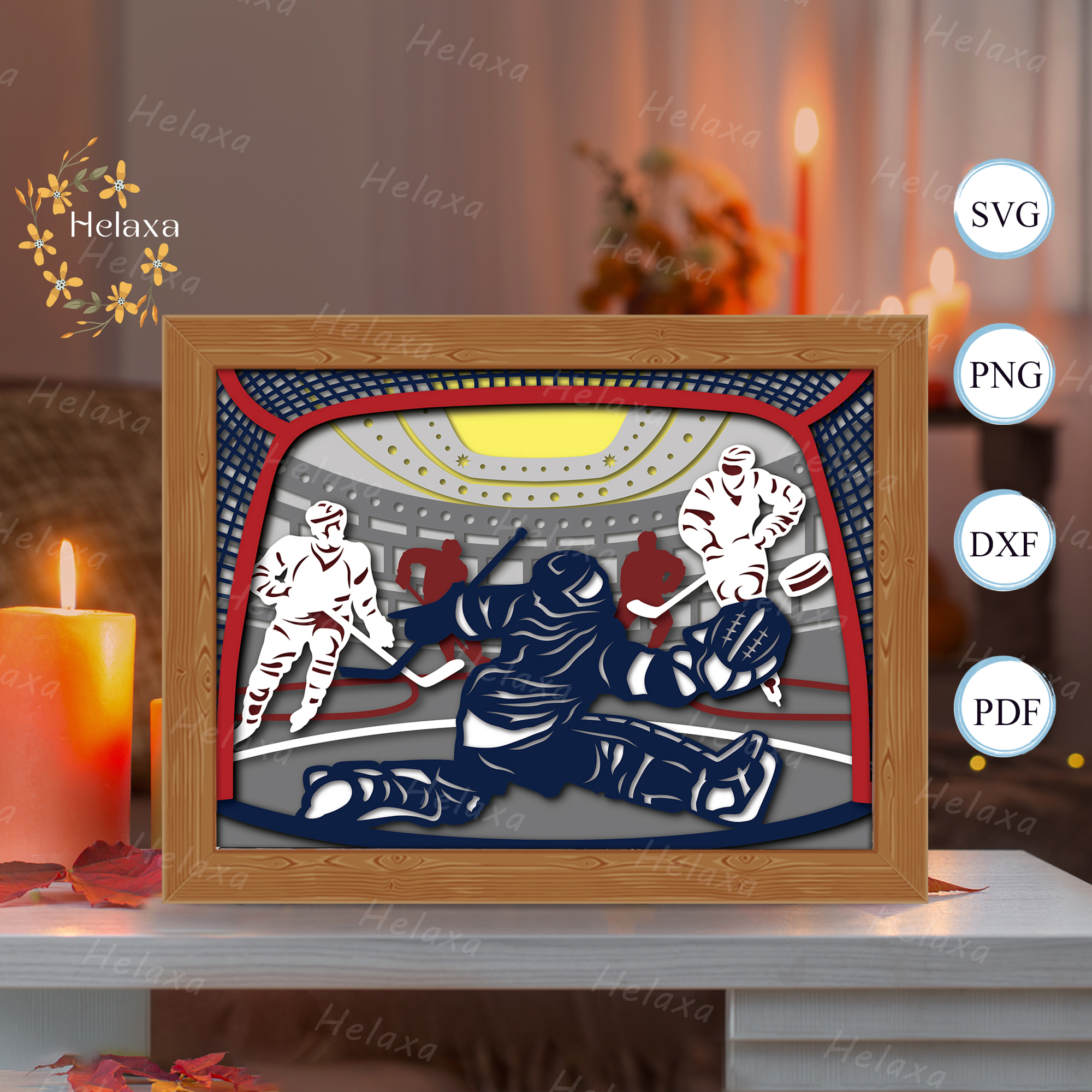 Hockey 2 Shadow Box Files, Paper Cut Light Box Template File | Inspire ...