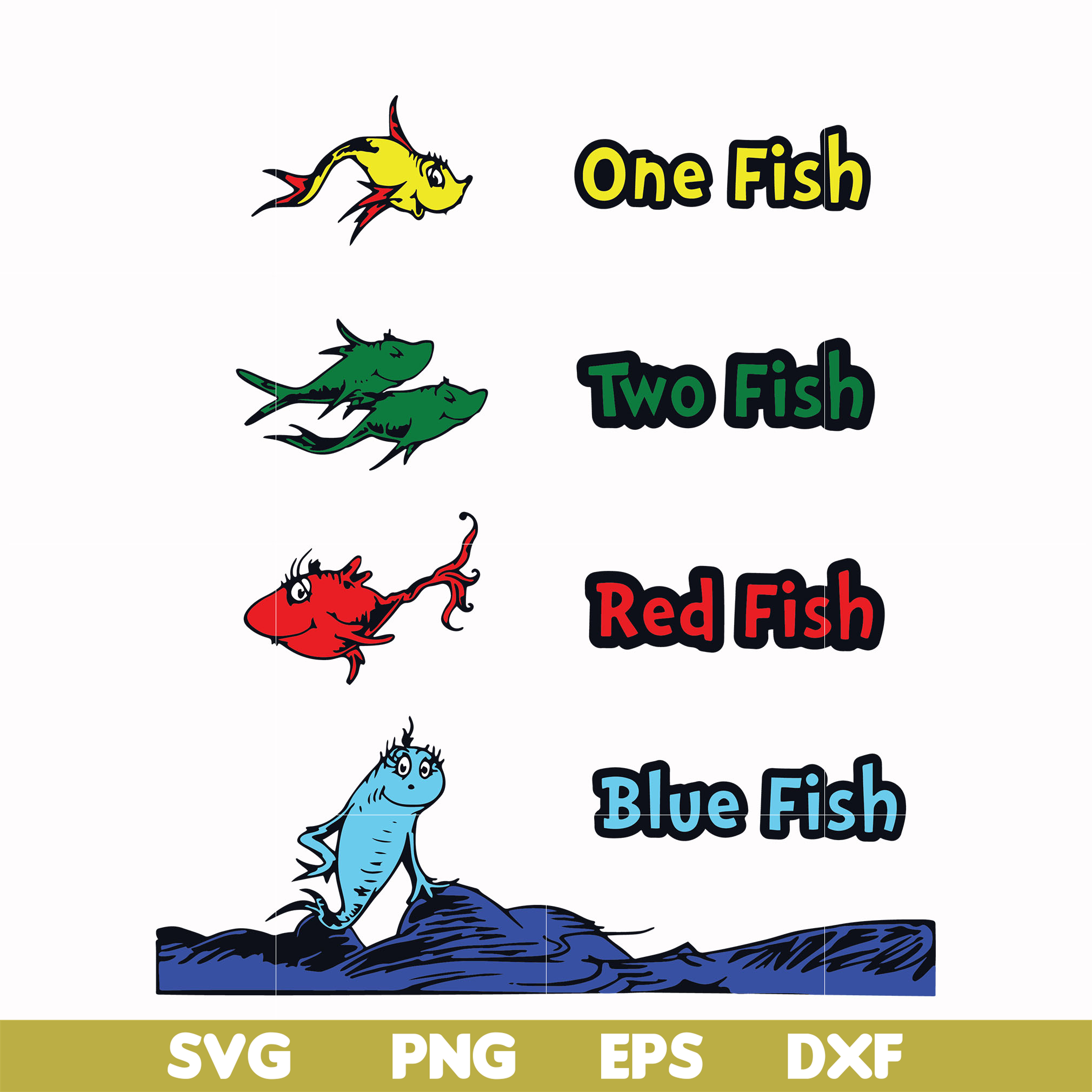 One fish two fish red fish blue fish svg, png, dxf, eps file | Inspire ...