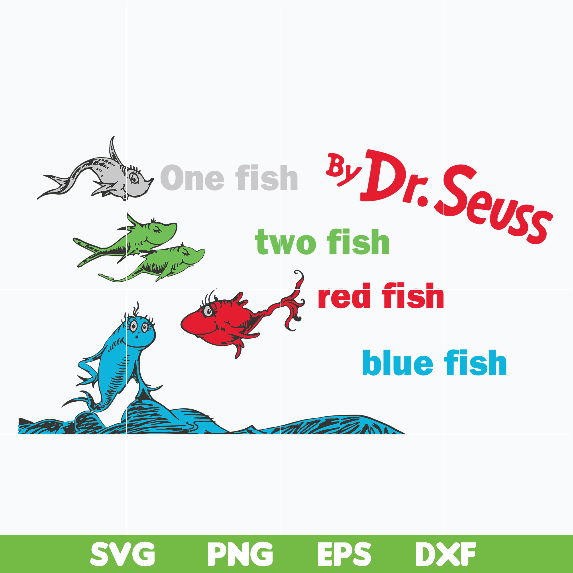 One fish, two fish, red fish, blue fish svg, Dr Seuss svg, p - Inspire ...
