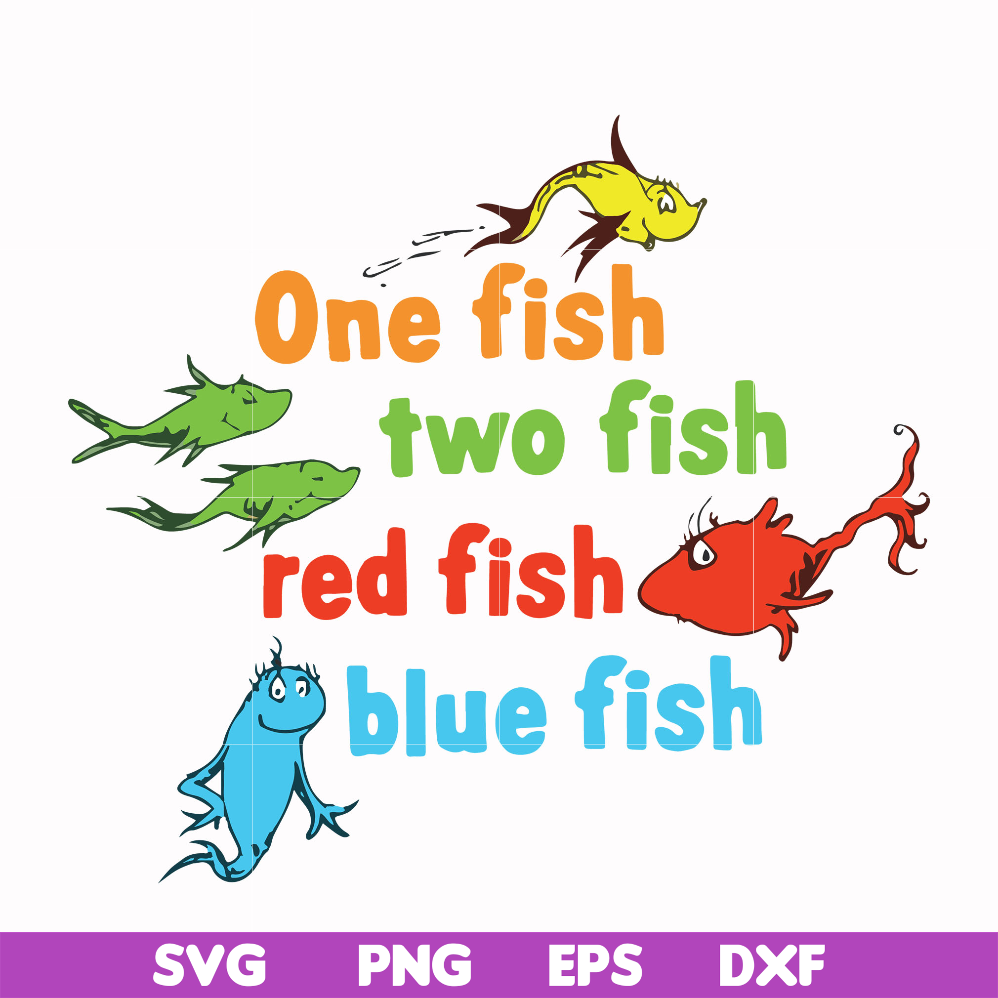 One fish two fish red fish blue fish svg, png, dxf, eps file | Inspire ...