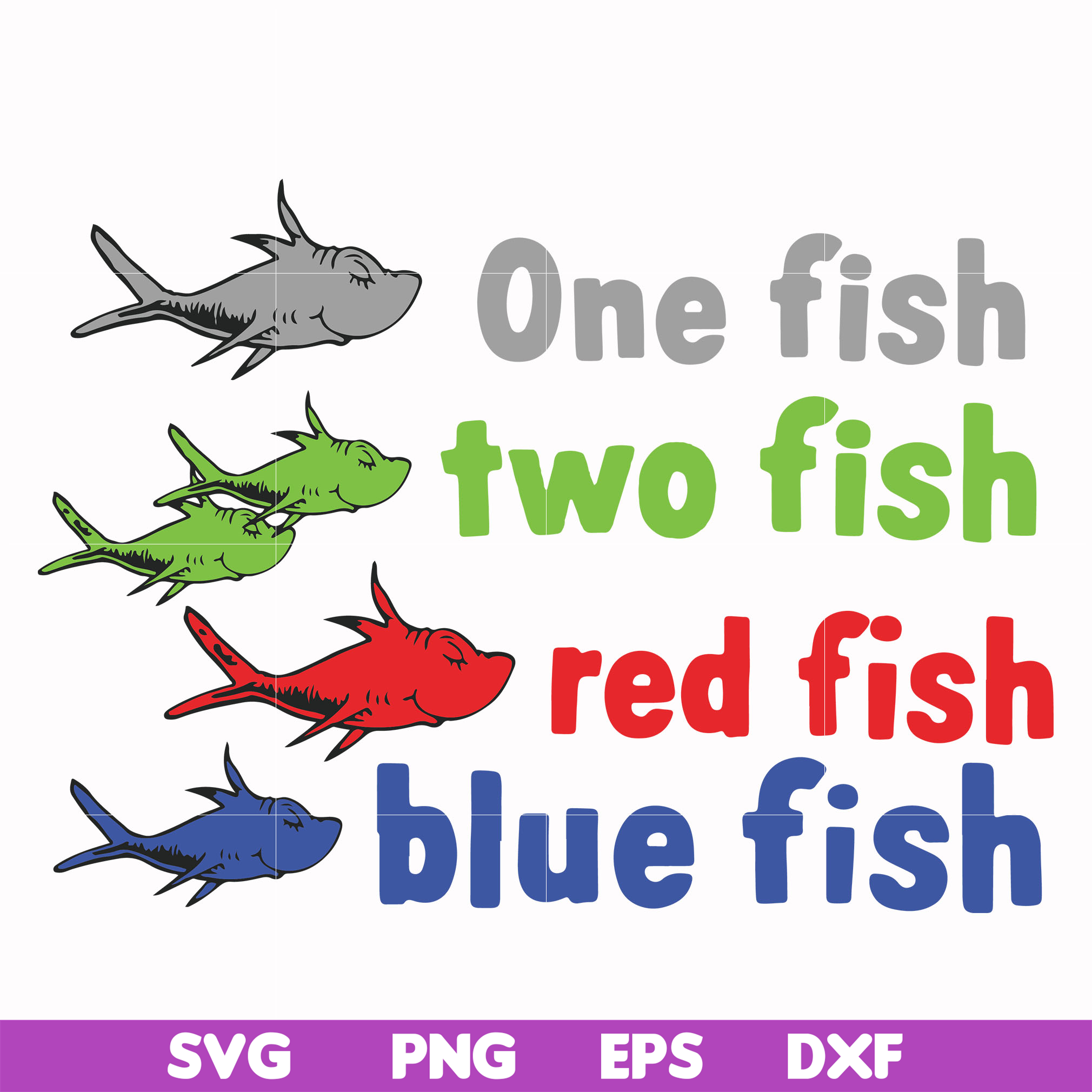One fish two fish red fish blue fish svg, png, dxf, eps file - Inspire ...