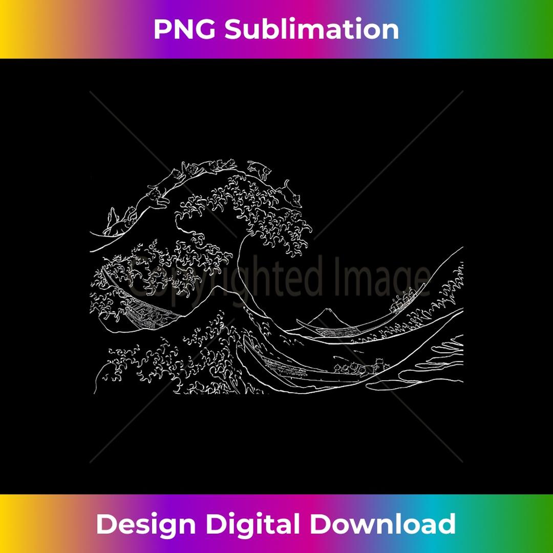 White Line Art The Great Cats Wave off Kanagawa Feline Sea 3 | Inspire ...