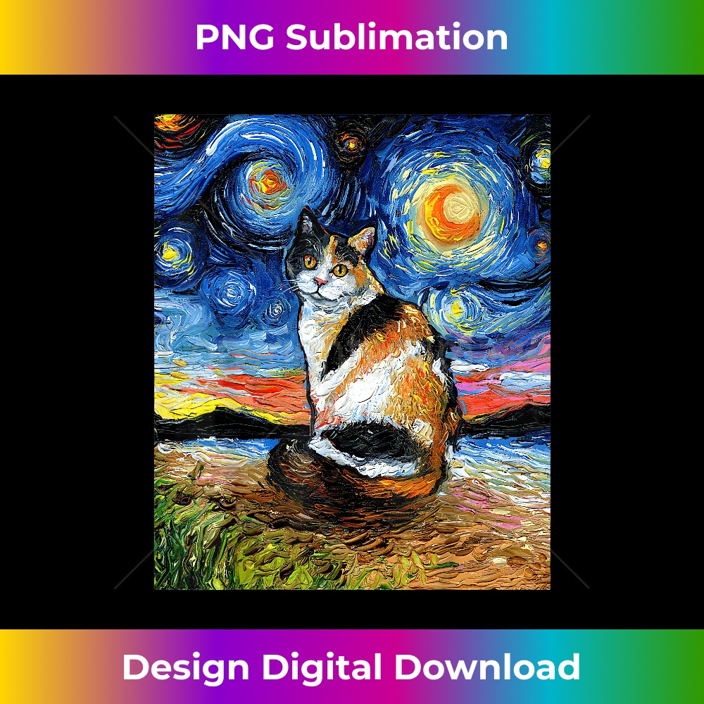 Calico Cat Starry Night Kitty and Moon Art by Aja - Elegant | Inspire ...