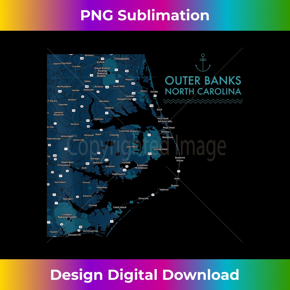 OBX NC Outer Banks Map Duck Corolla Beach Vacation Souvenir | Inspire ...