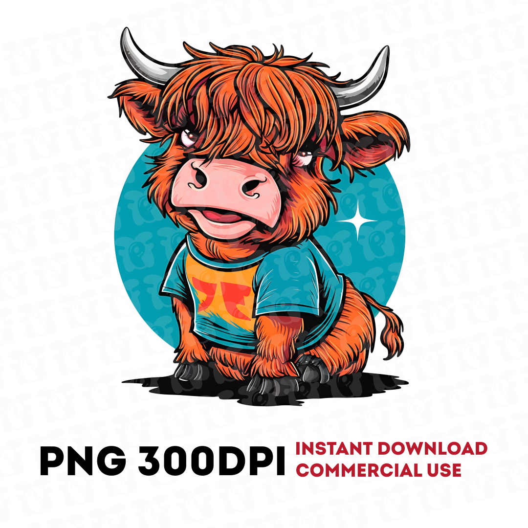 Highland Cow Png, Cute Highland Cow Wearing T-shirt Design, | Inspire ...