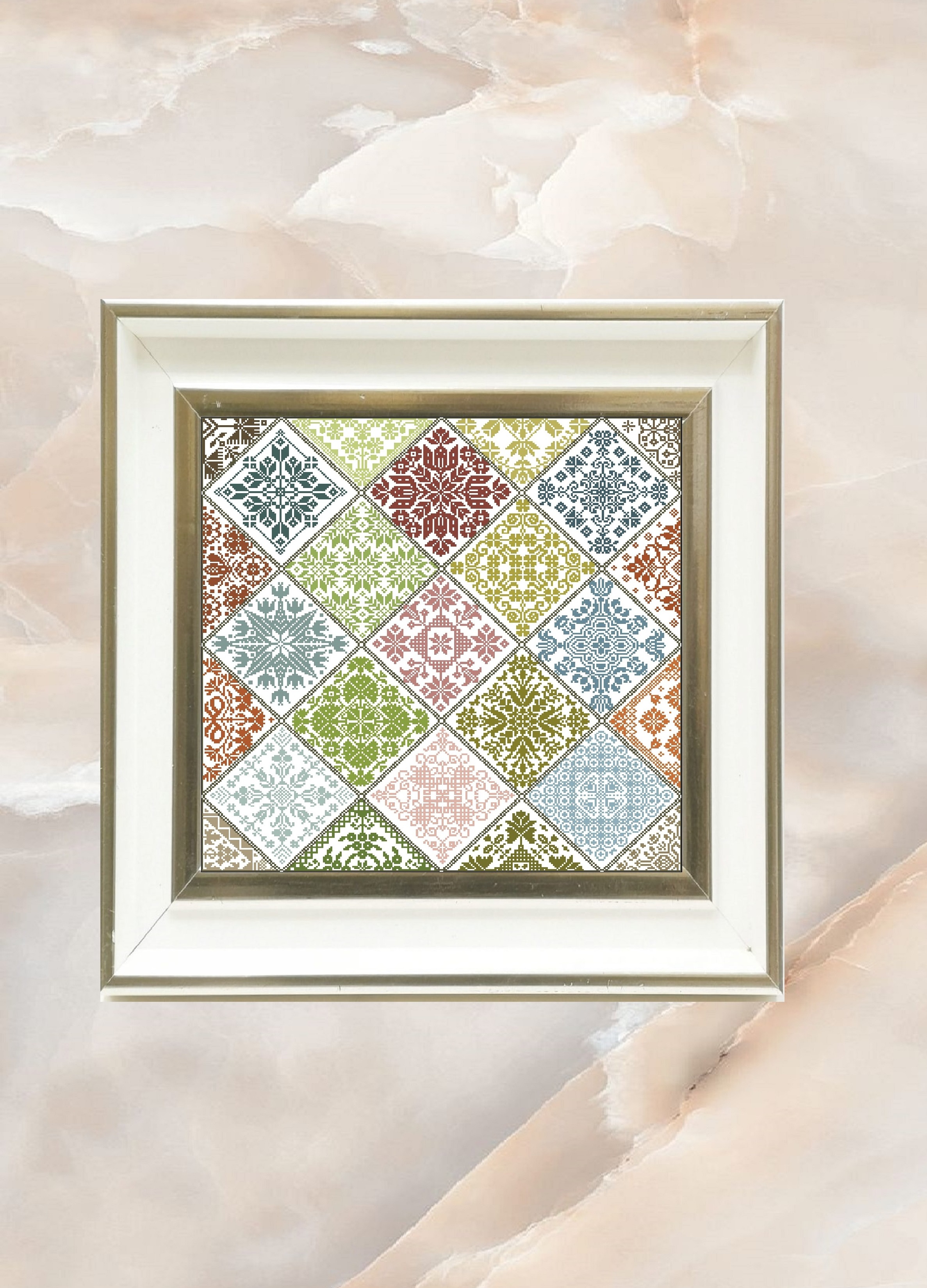 Sampler Quaker Cushion Cross Stitch Pattern PDF, Primitive W | Inspire ...