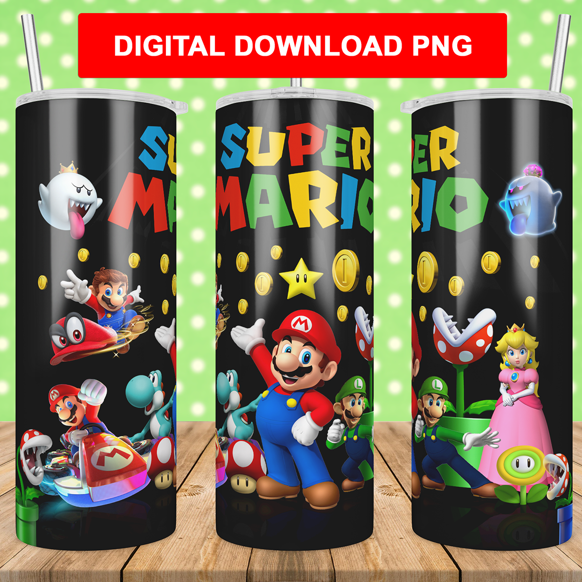 Super Mario Tumbler Wrap Design 20 OZ Skinny Tumbler Wraps S - Inspire ...