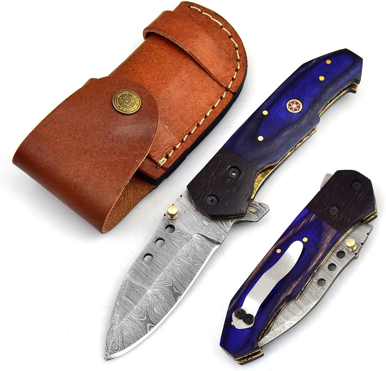 Handmade Damascus Pocket Knife with Leather Sheath | Damascu | Inspire ...