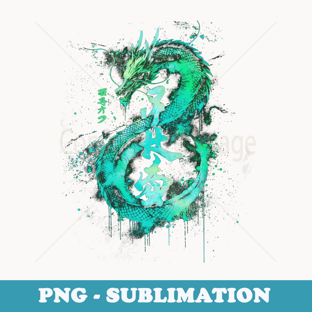 green flying Japanese Dragon with Kanji fantasy Tattoo - PNG | Inspire ...