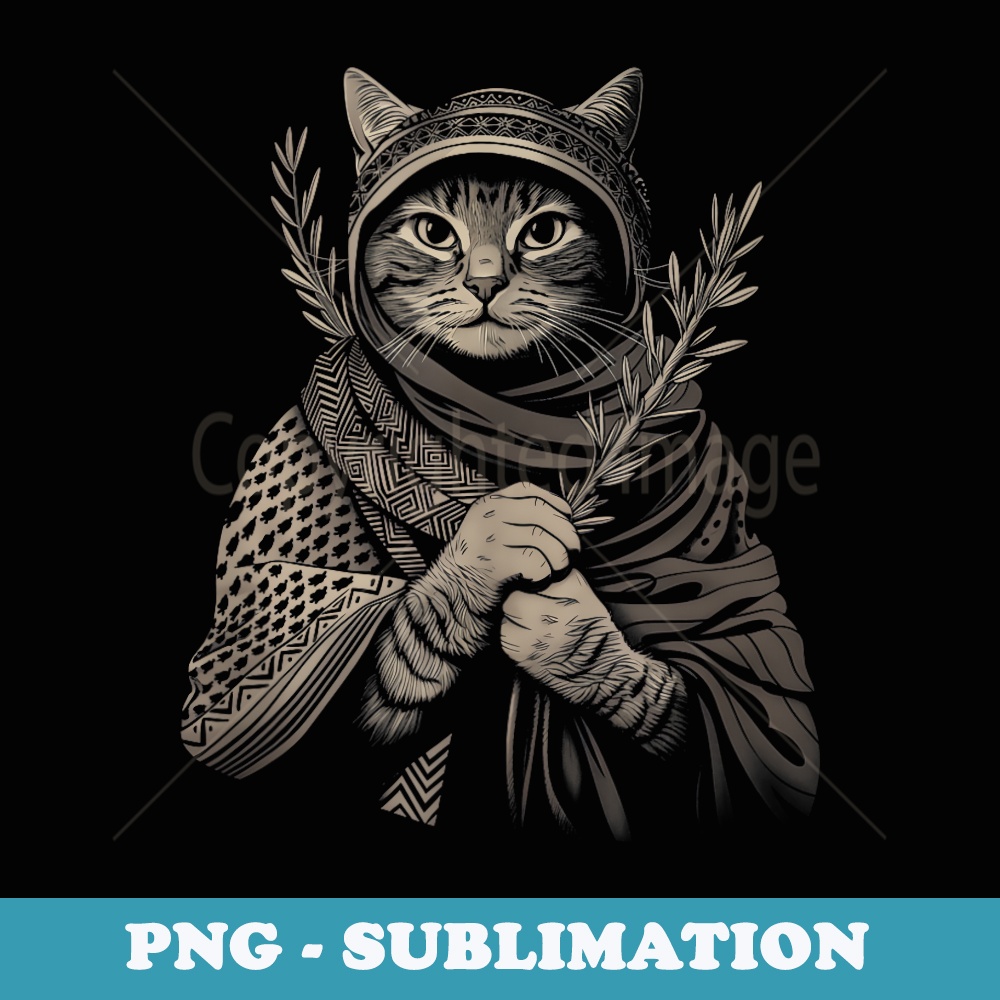 Palestine Keffiyeh Bissa Cat Olive - Vintage Sublimation PNG | Inspire ...
