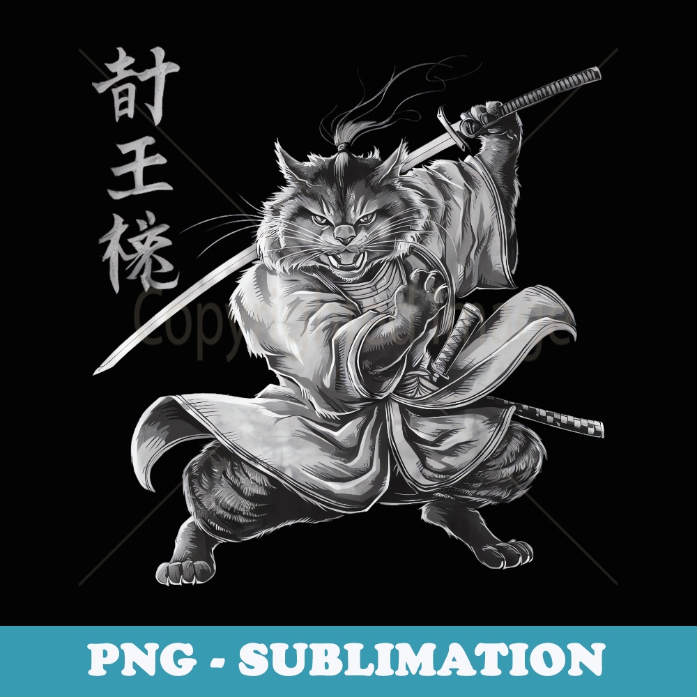 Samurai Cat Warrior with Katana Japanese Art Cat Lover - PNG | Inspire ...