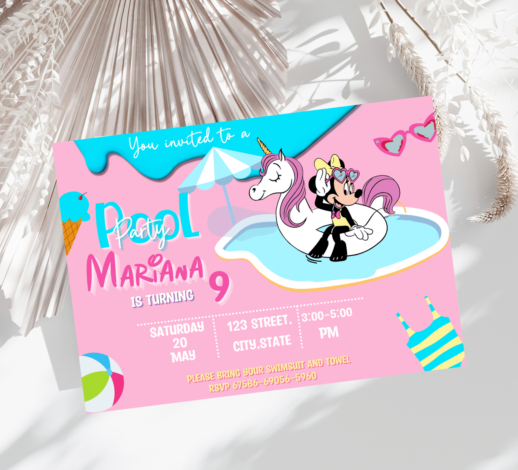 Mini Mouse Pink Pool Birthday Invitation | Fun & Customizabl | Inspire ...
