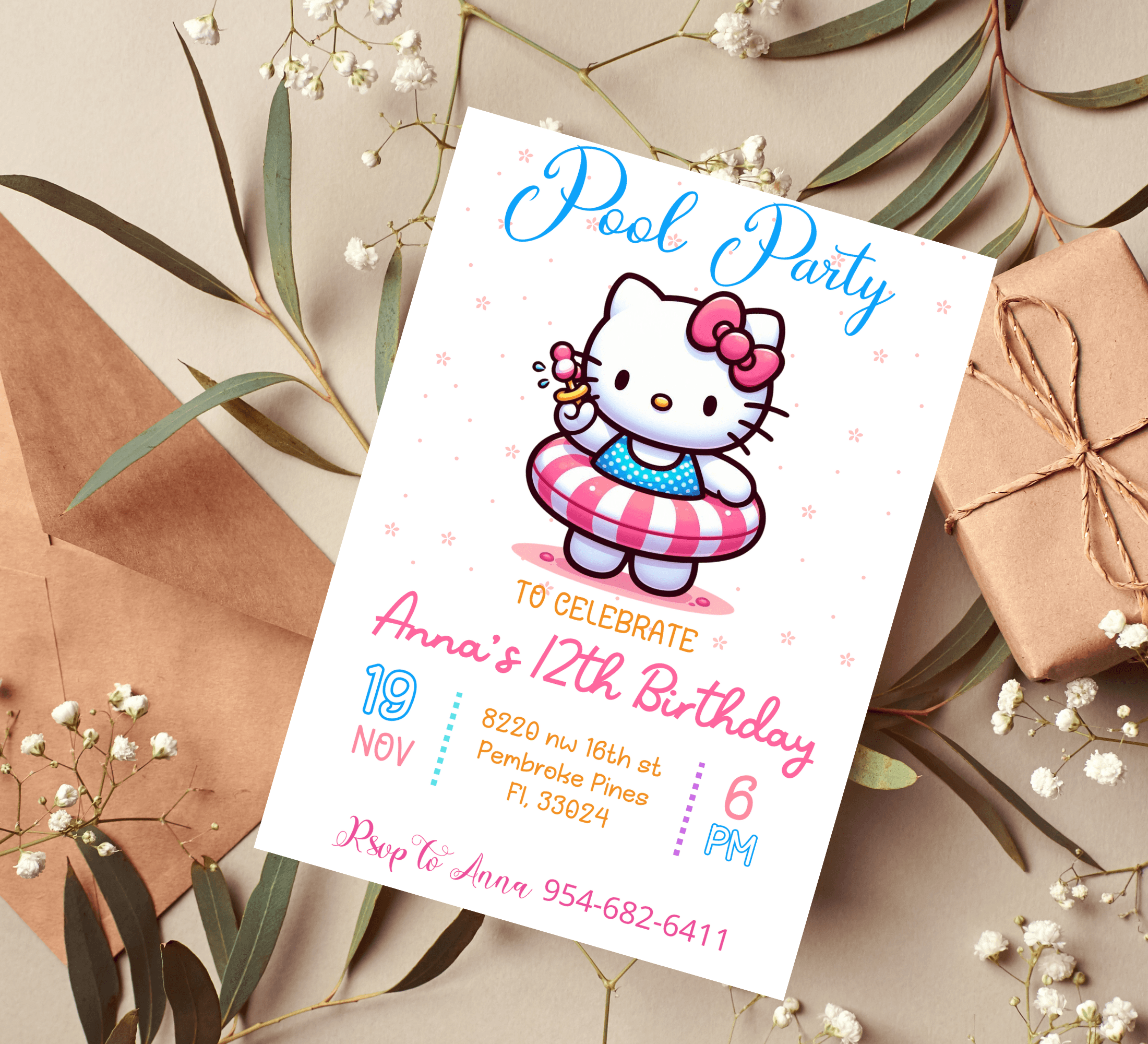 Hello Kitty Pool Birthday Invitation | Fun & Customizable Su | Inspire ...