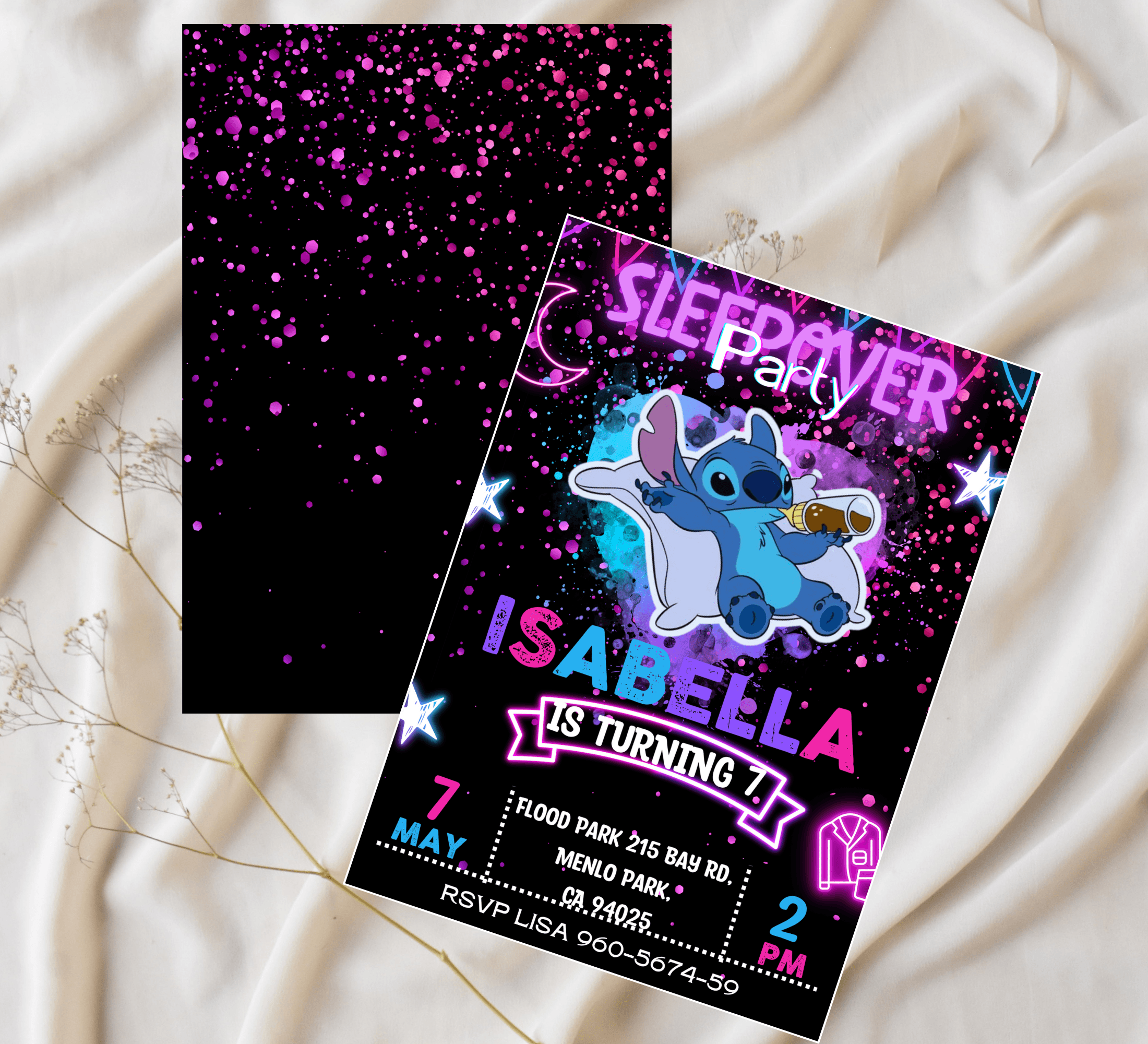 Stitch Neon Sleepover Birthday Invitation | Fun & Customizab | Inspire ...