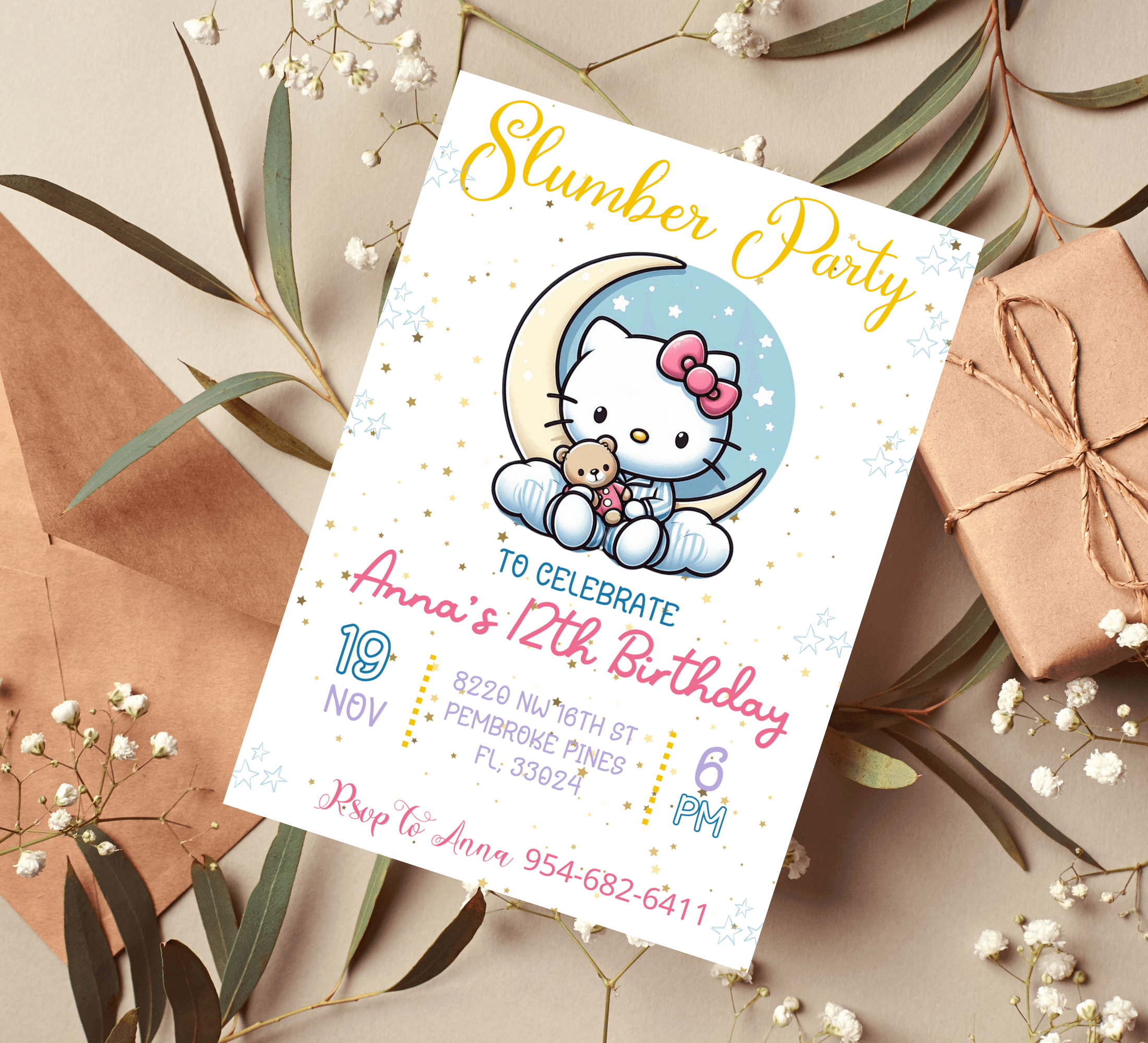 Hello Kitty Sleepover Slumber Birthday Invitation | Cute & C | Inspire ...