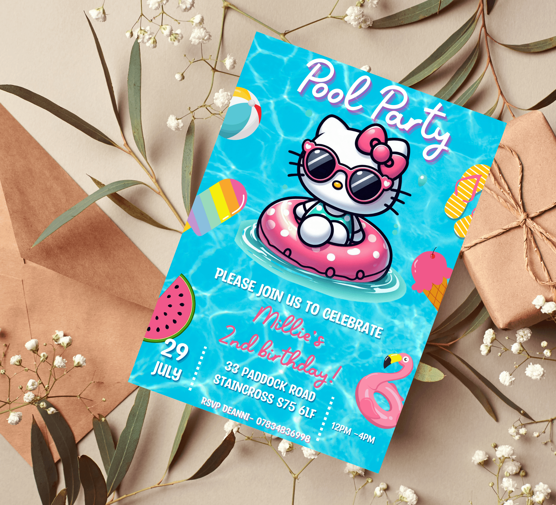 Hello Kitty Pool Pink Invitation | Inspire Uplift