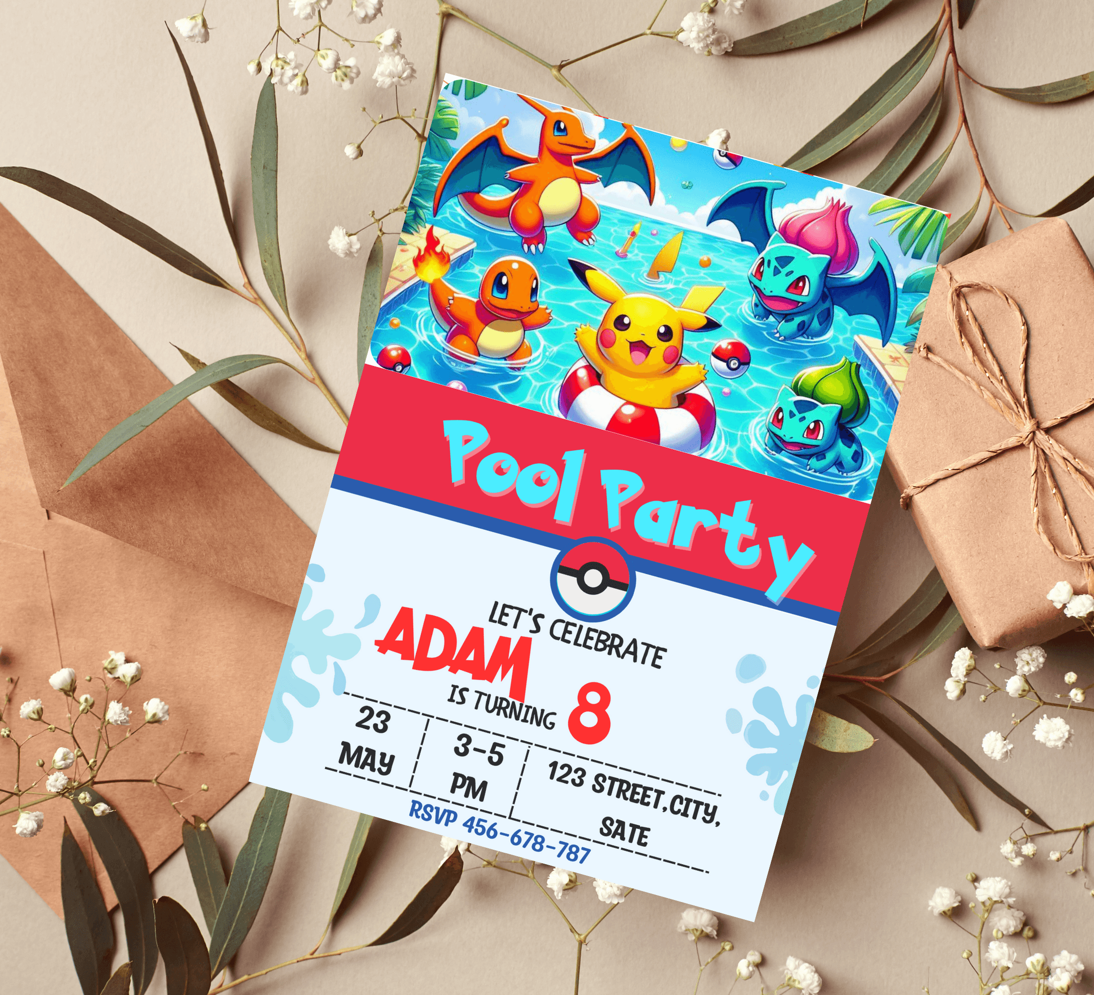 Pokemon Pikachu Pool Birthday Invitation| Fun & Customizable | Inspire ...