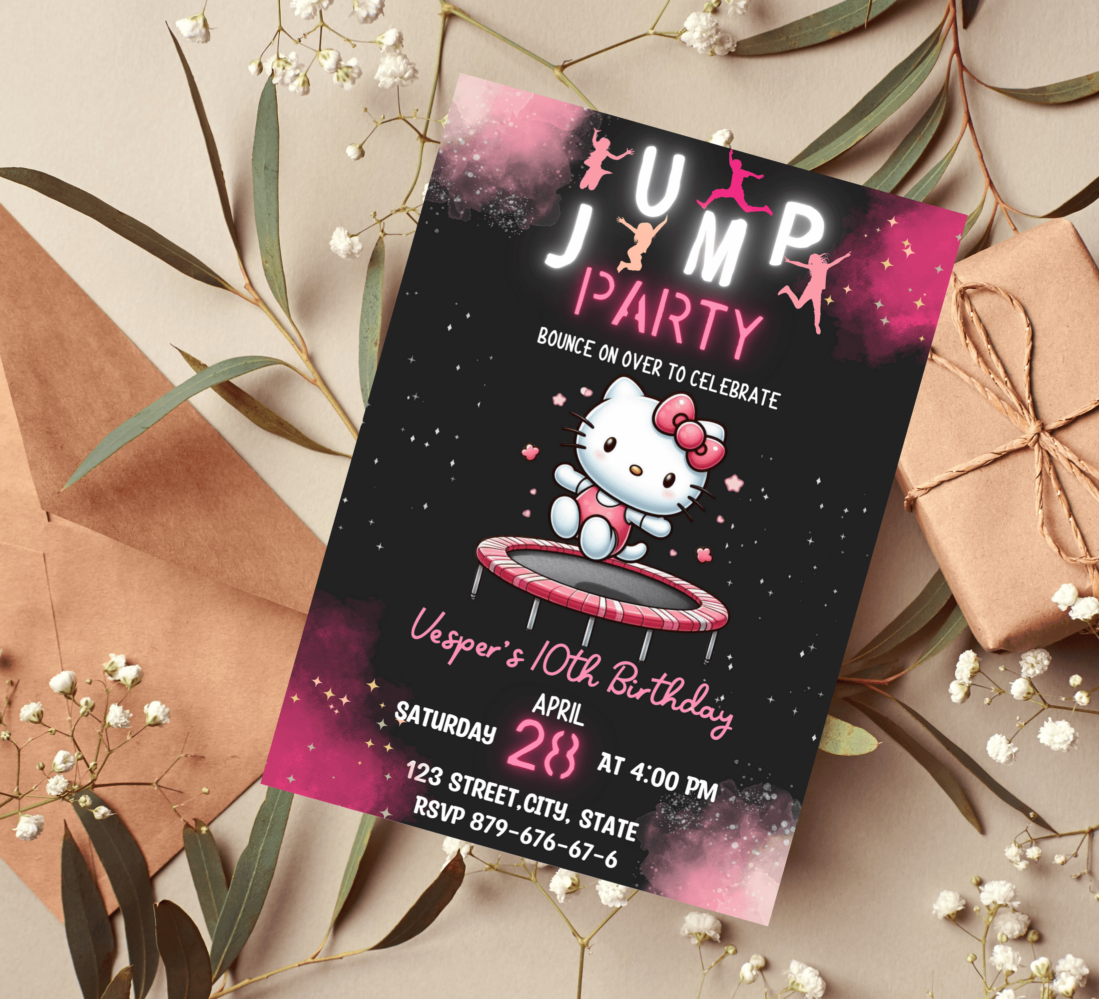 Hello Kitty Jump Birthday Invitation | Fun & Customizable Ki | Inspire ...