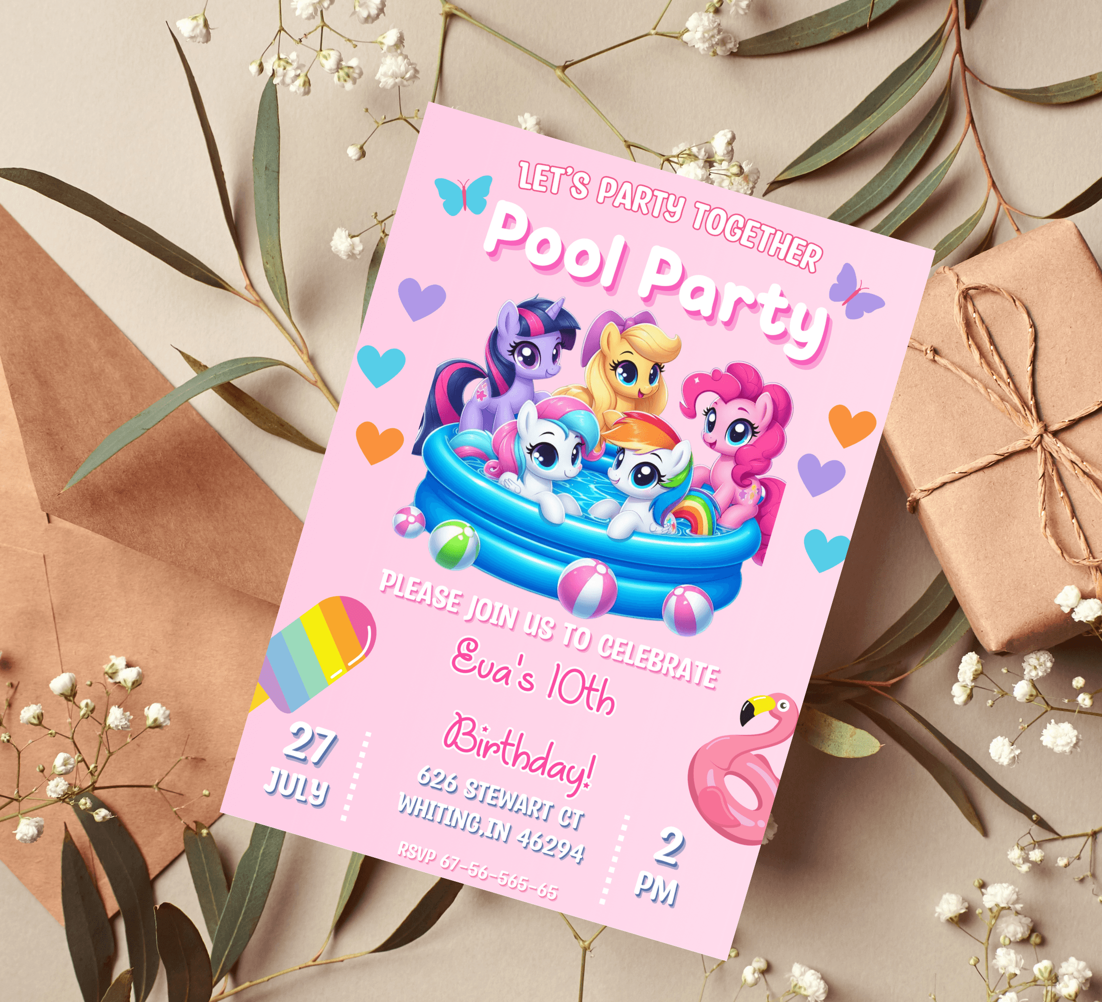 My Little Pony Pool Birthday Invitation | Magical Summer Cel | Inspire ...