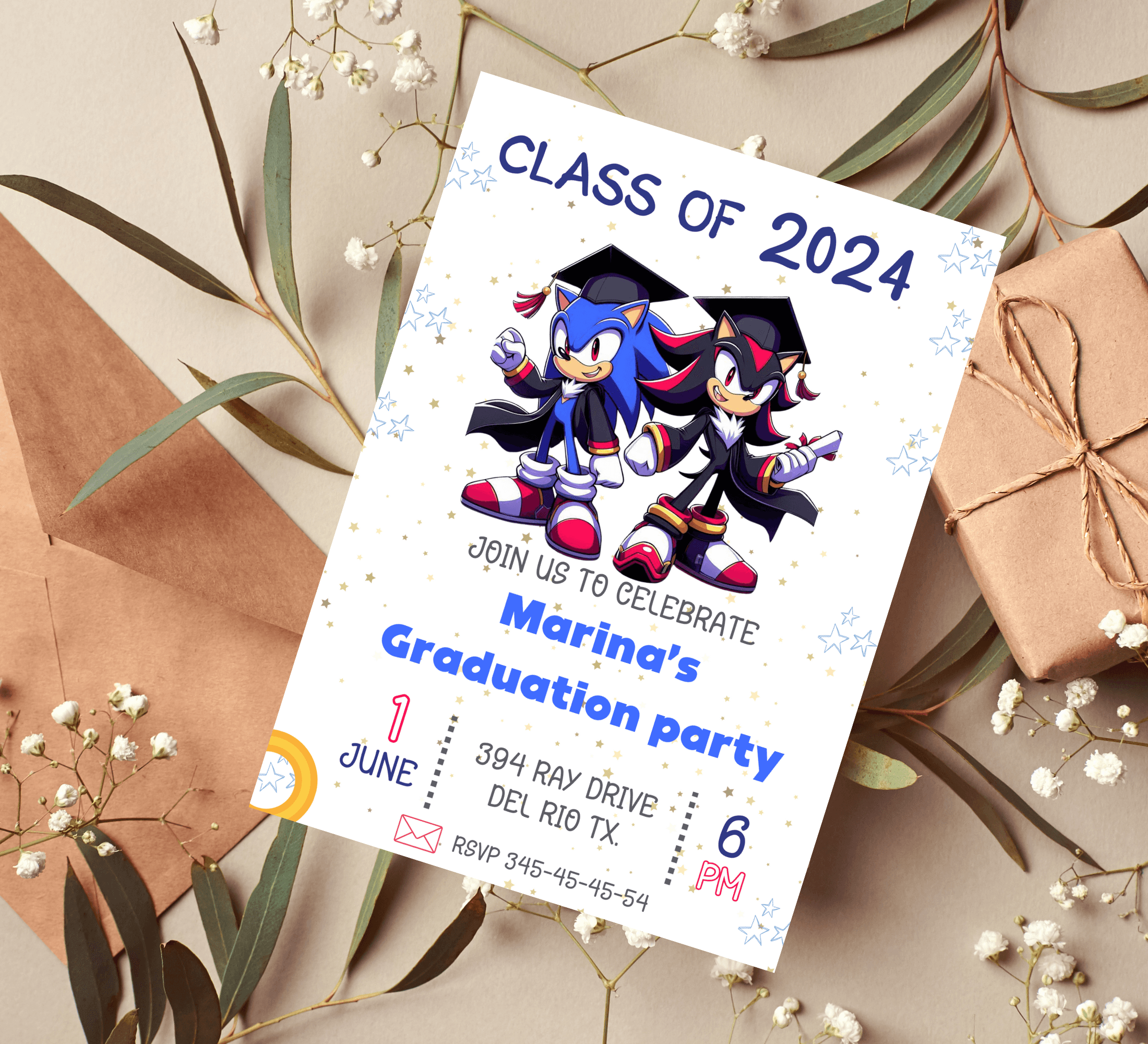 Sonic & Shadow Graduation Kindergarten and School Invitation | Inspire ...