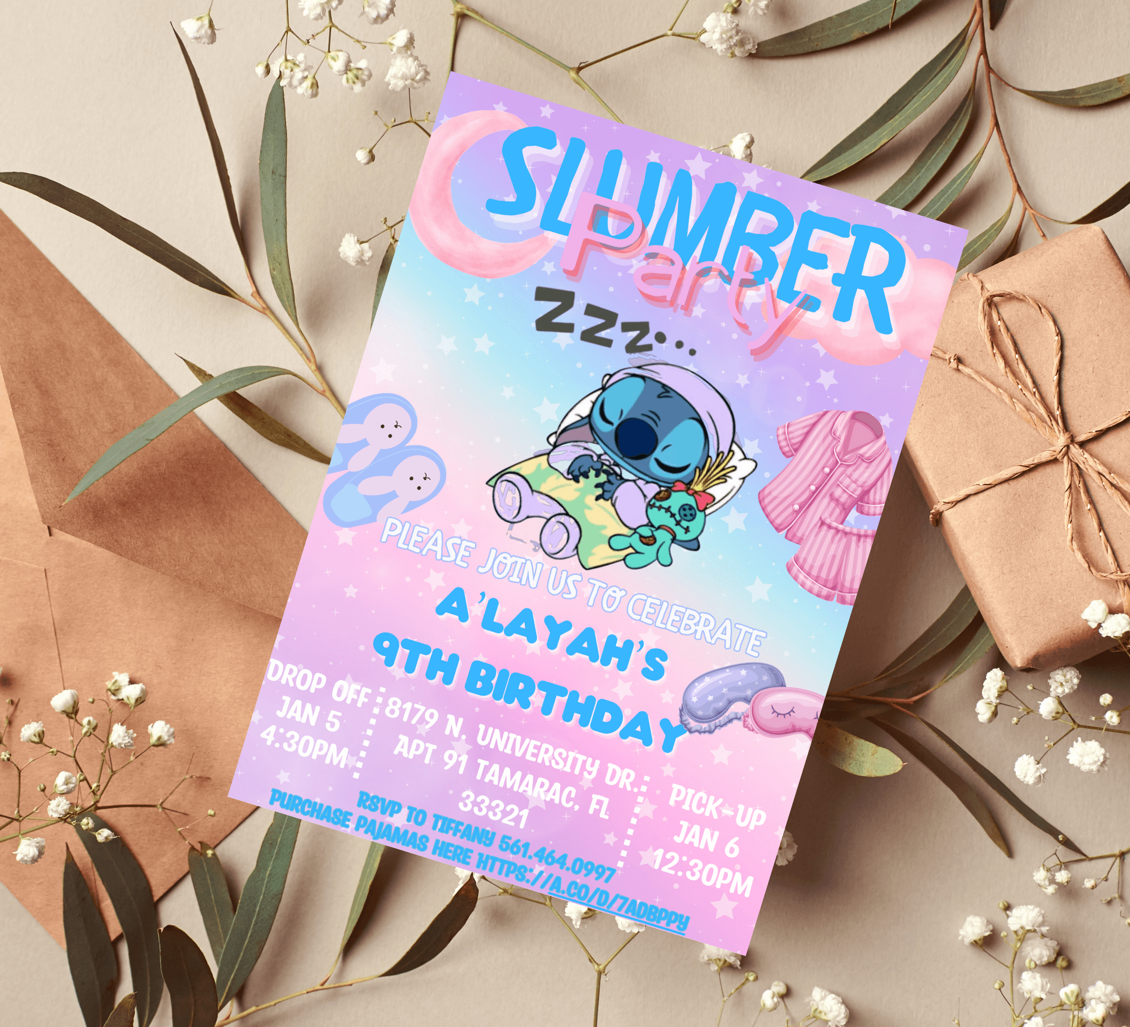 Stitch Sleepover Slumber Gradient Birthday Invitation | Fun | Inspire ...