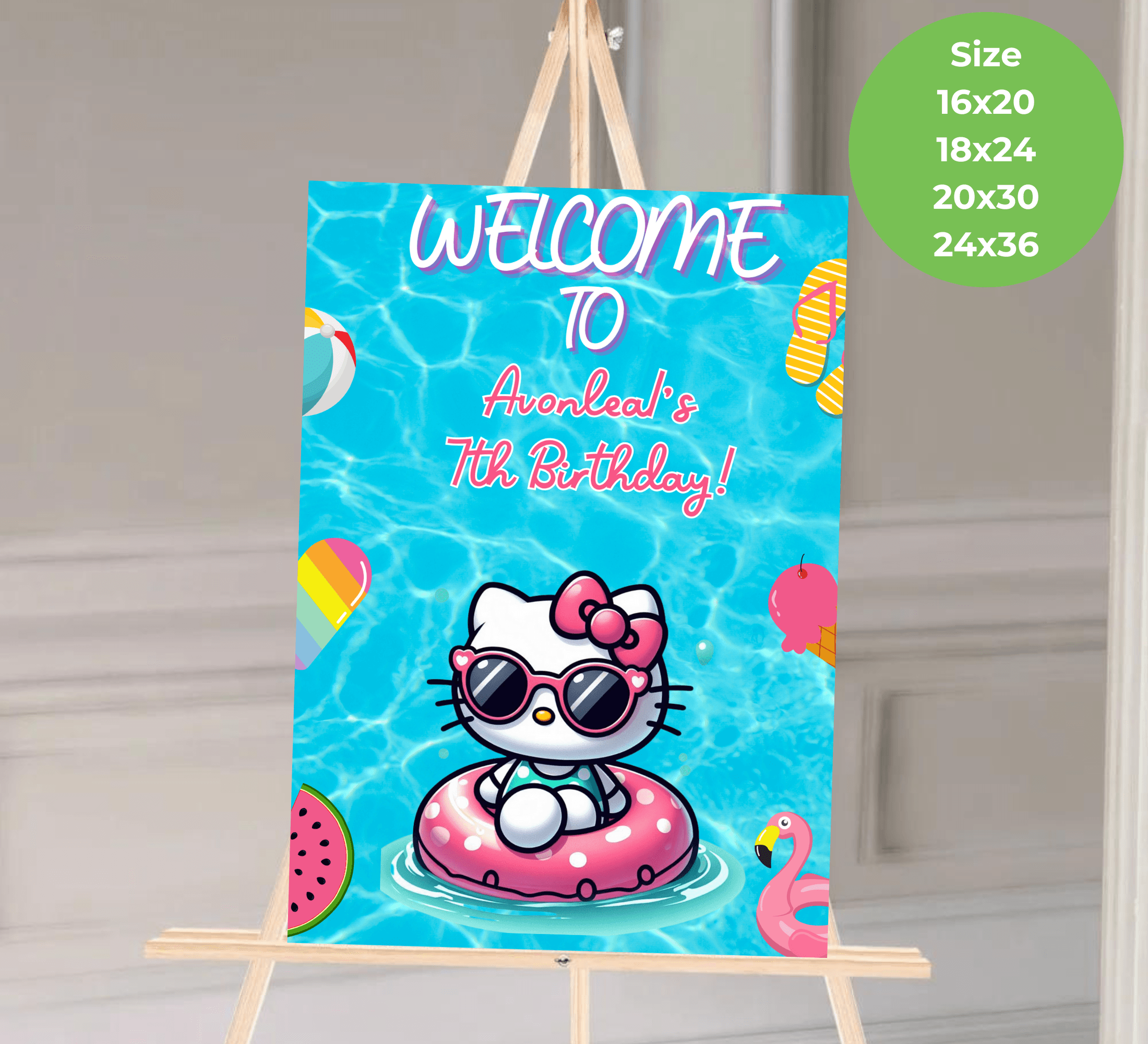 Hello Kitty Pool Party Welcome Sign | Cute & Fun Pink Birthd | Inspire ...