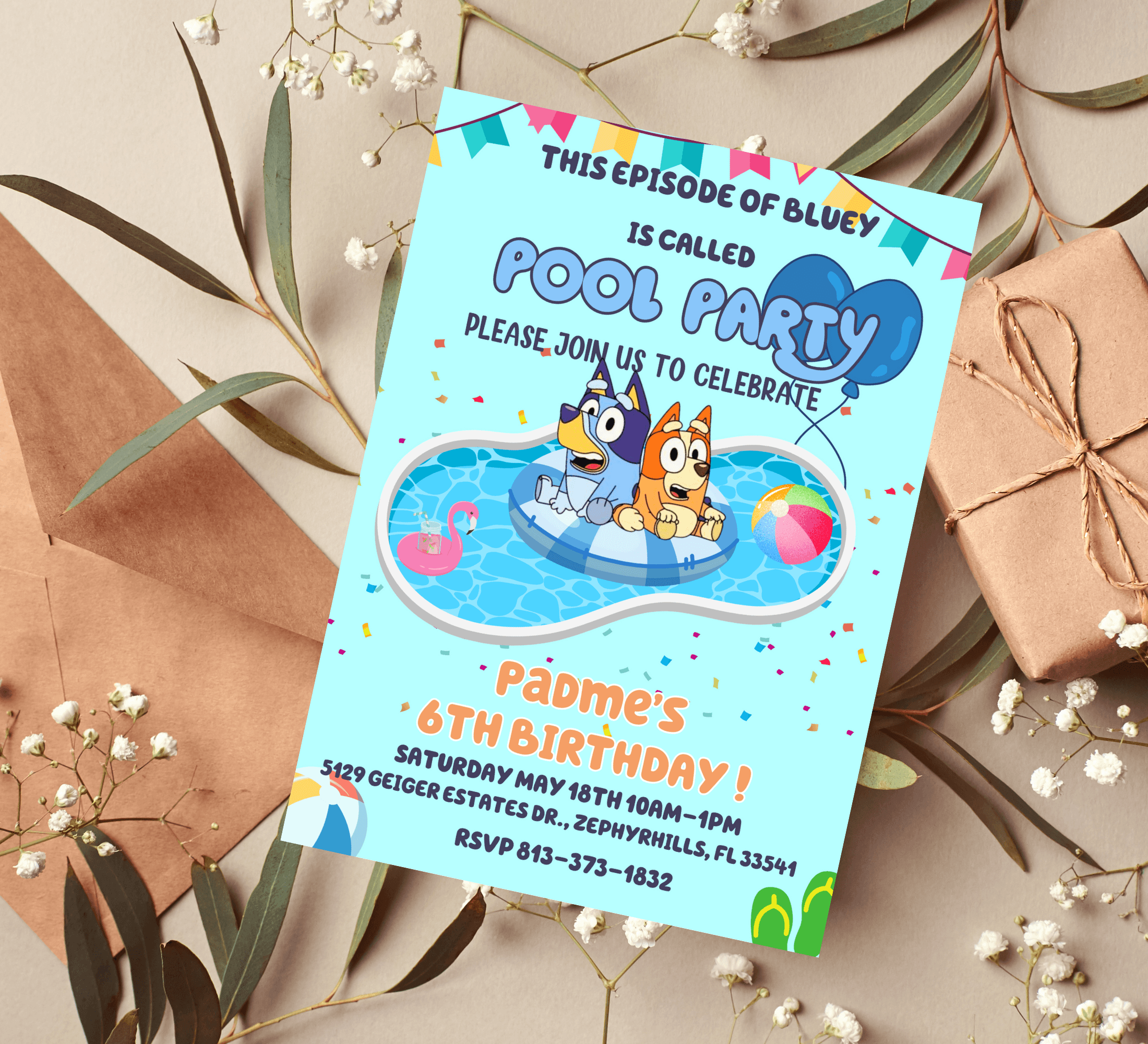 Bluey Blue Pool Birthday Invitation | Fun & Customizable Poo | Inspire ...