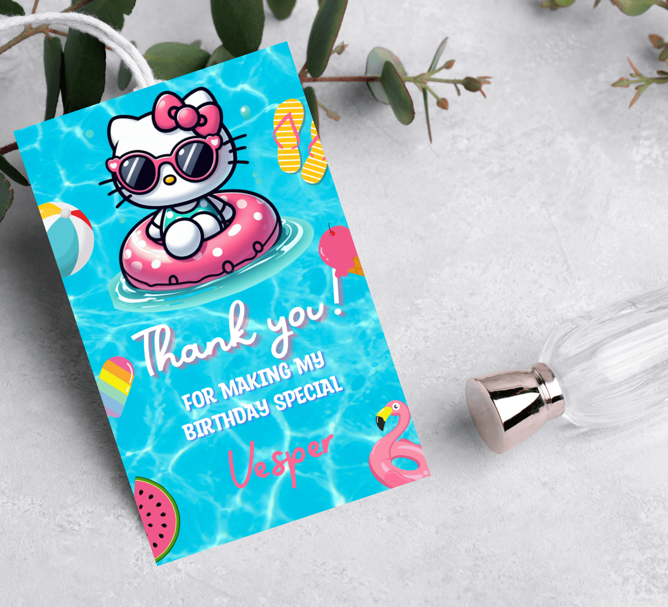 Hello Kitty Pool Birthday Tag | Cute & Fun Party Favor for K | Inspire ...