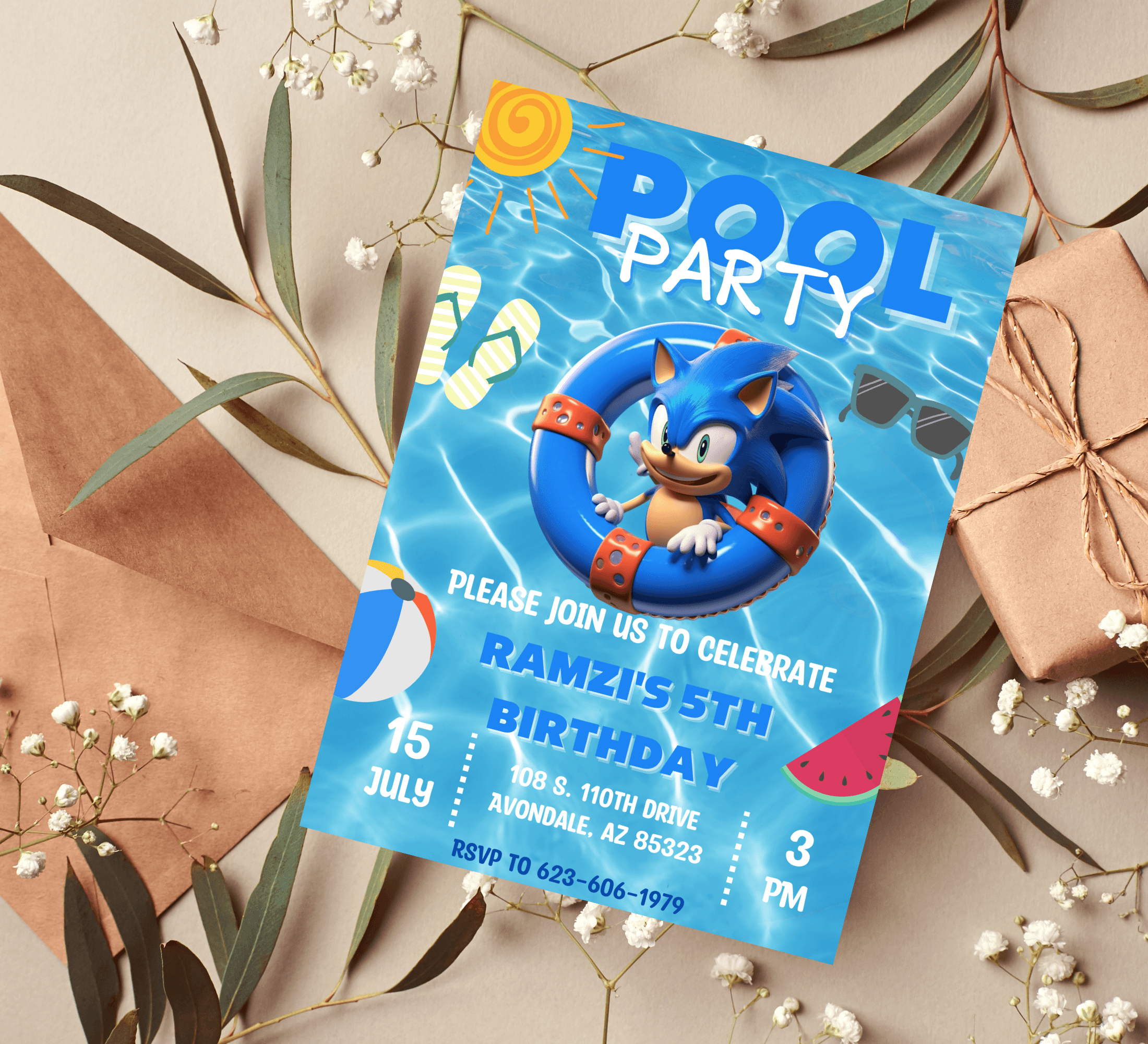 Sonic Pool Birthday Invitation | Fun & Exciting Sonic-Themed | Inspire ...