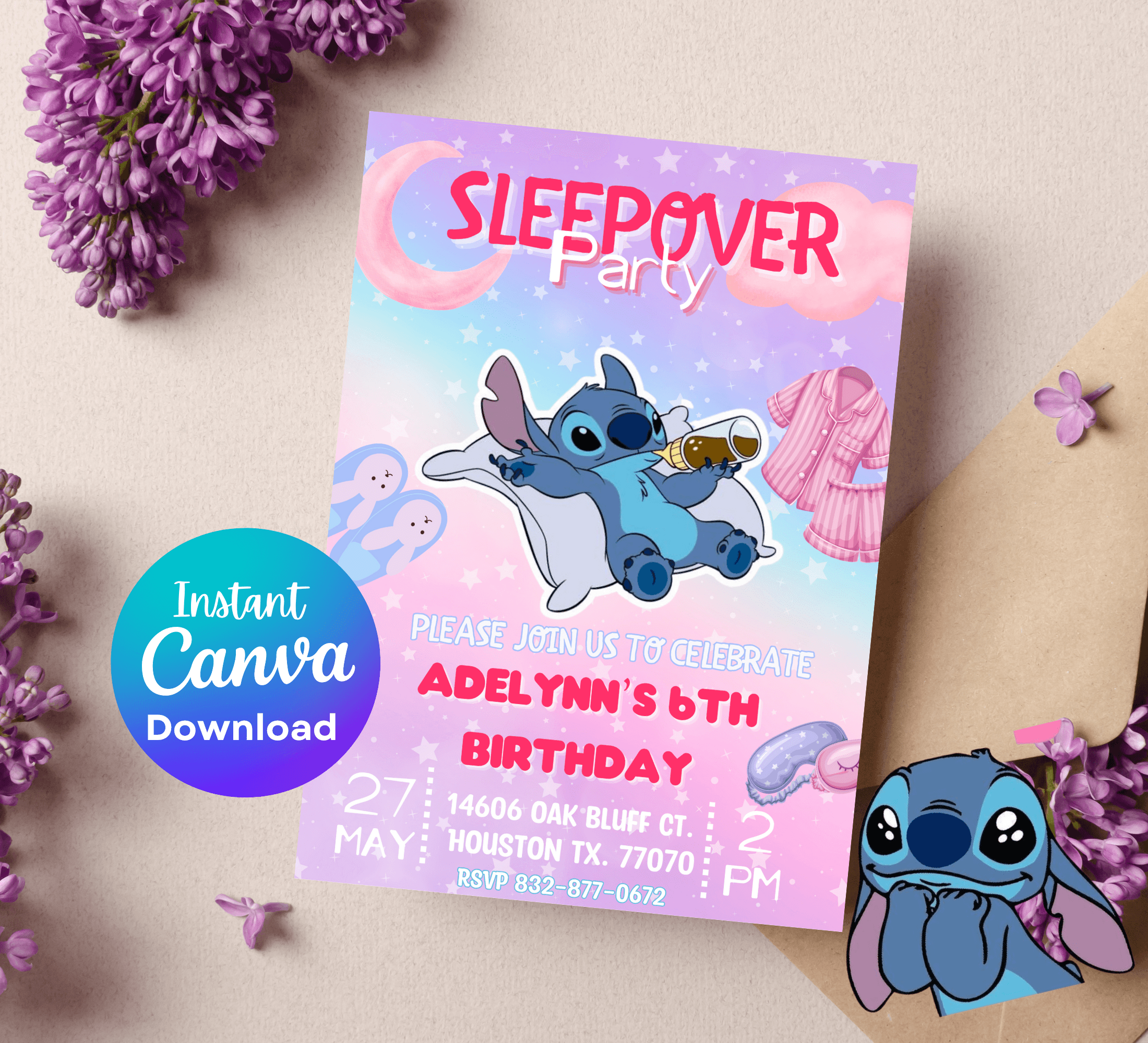 Stitch Sleepover Slumber Birthday Invitation | Fun & Cozy Sl | Inspire ...