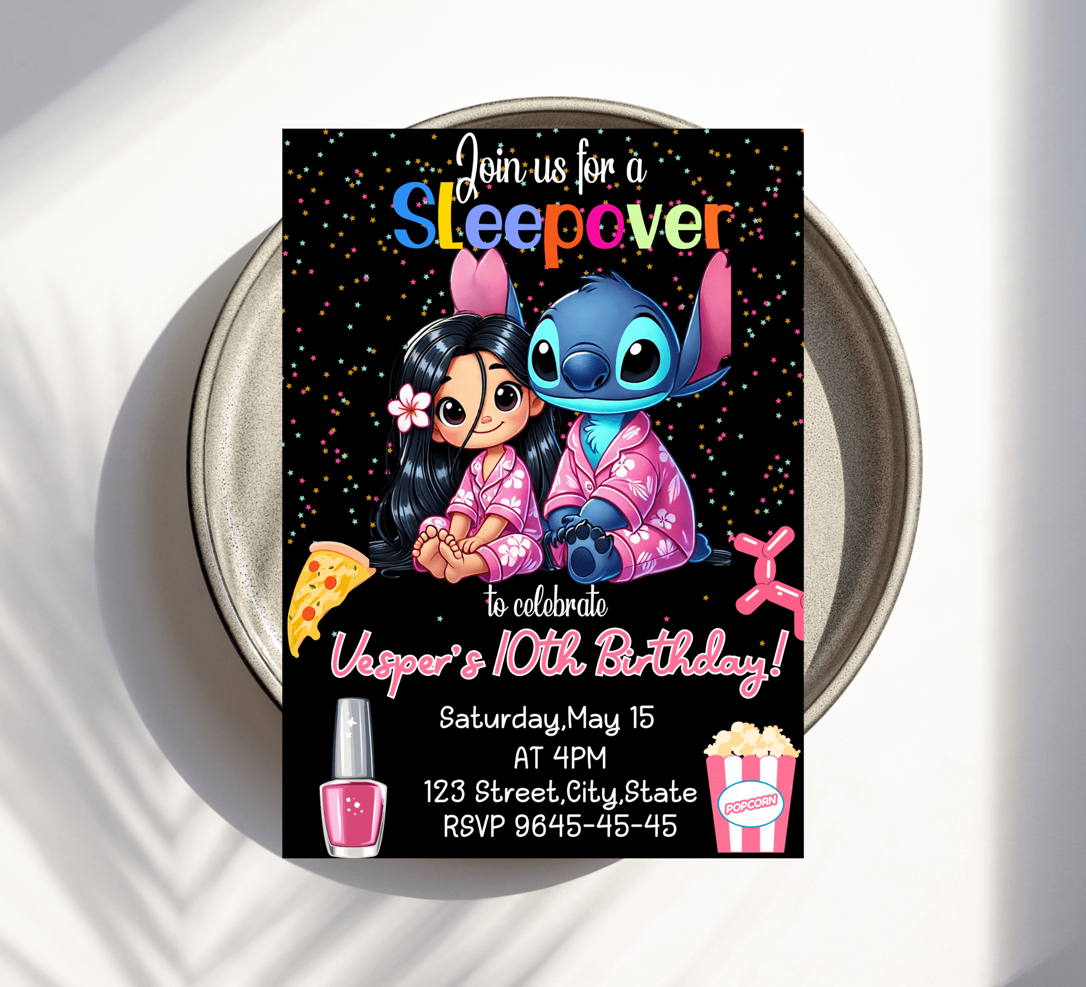 Stitch & Lilo Neon Sleepover Slumber Birthday Invitation | F | Inspire ...