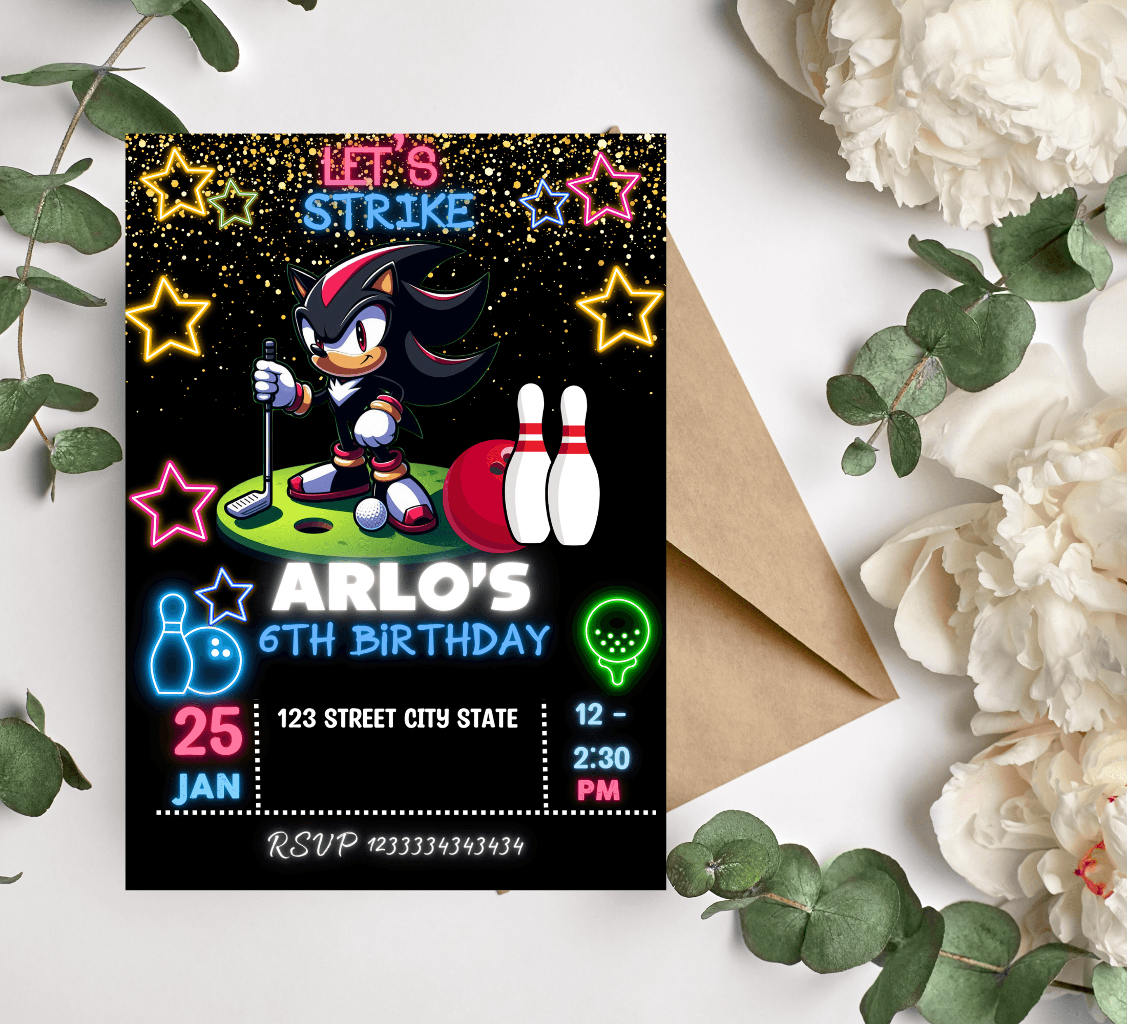 Shadow & Sonic Bowling & Mini Golf Birthday Invitation | Fun | Inspire ...