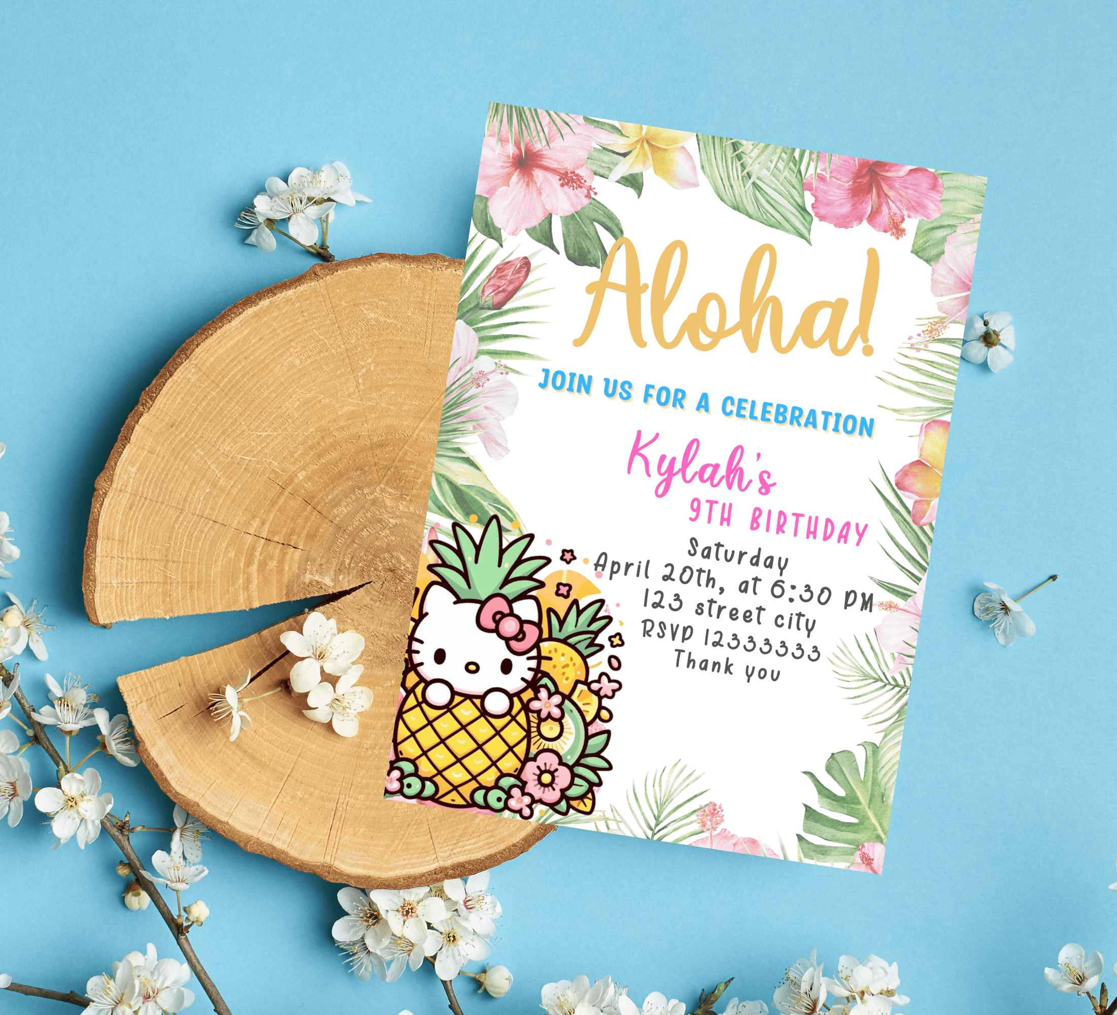 Hello Kitty Aloha Tropical Hawaii Birthday Invitation | Cute | Inspire ...