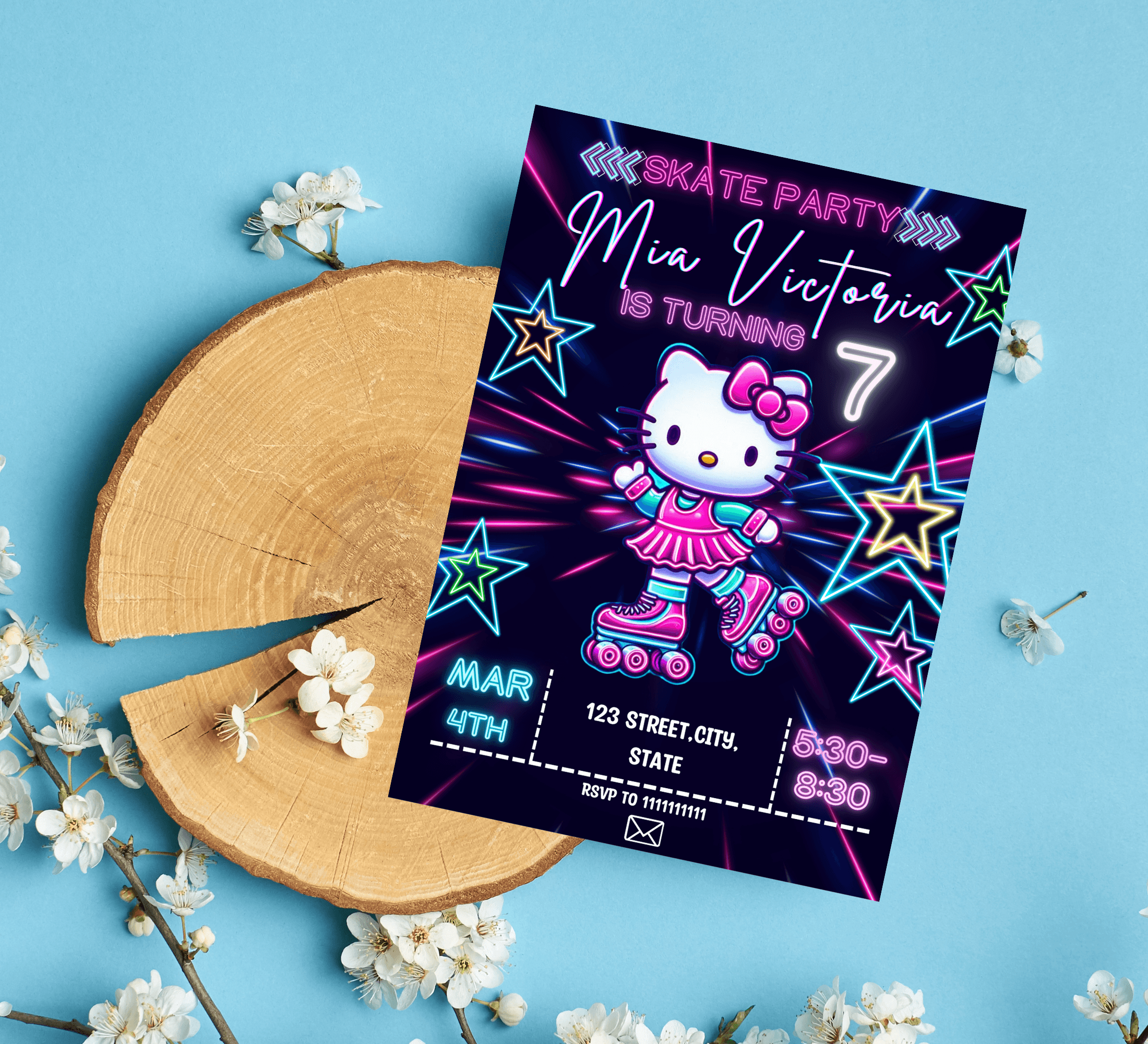 Hello Kitty Neon Roller Skating Birthday Invitation | Fun & | Inspire ...
