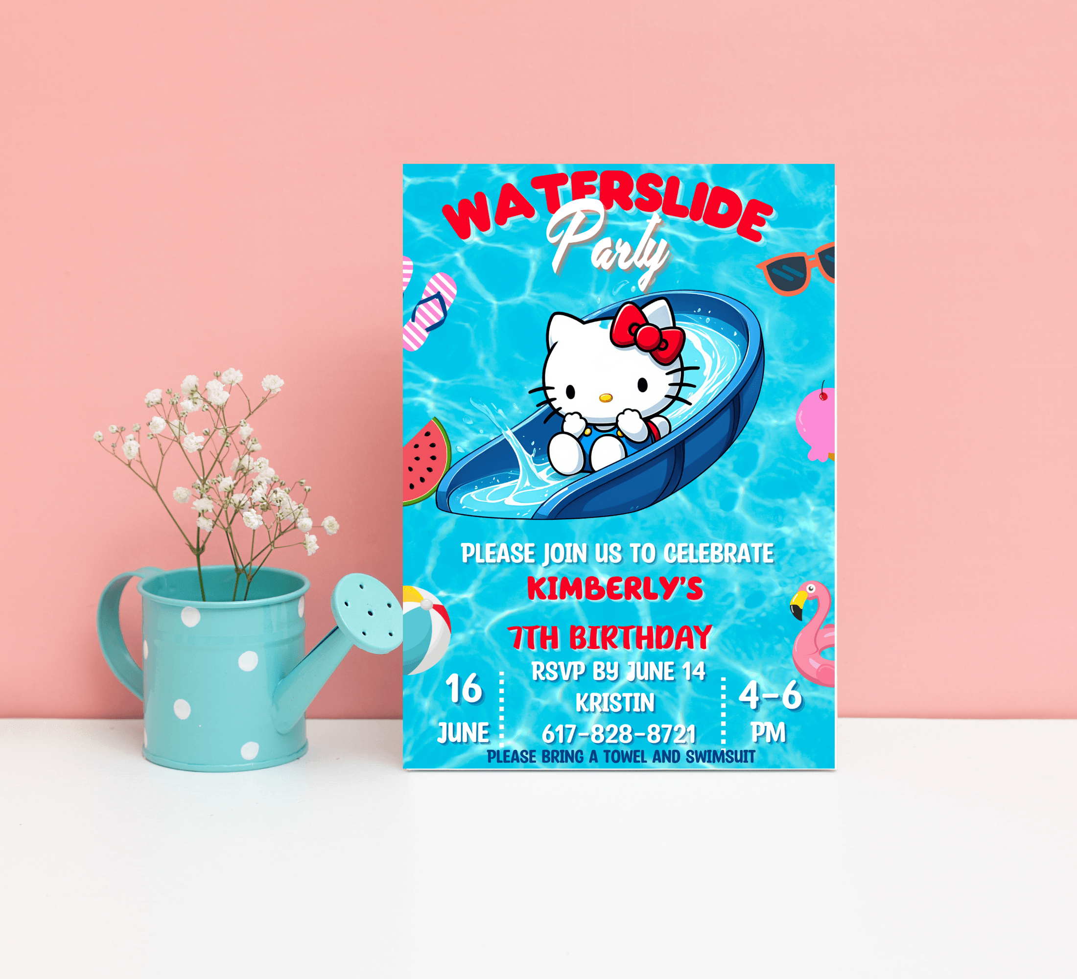 Hello Kitty Red Waterslide Pool Party Invitation | Kawaii Su | Inspire ...